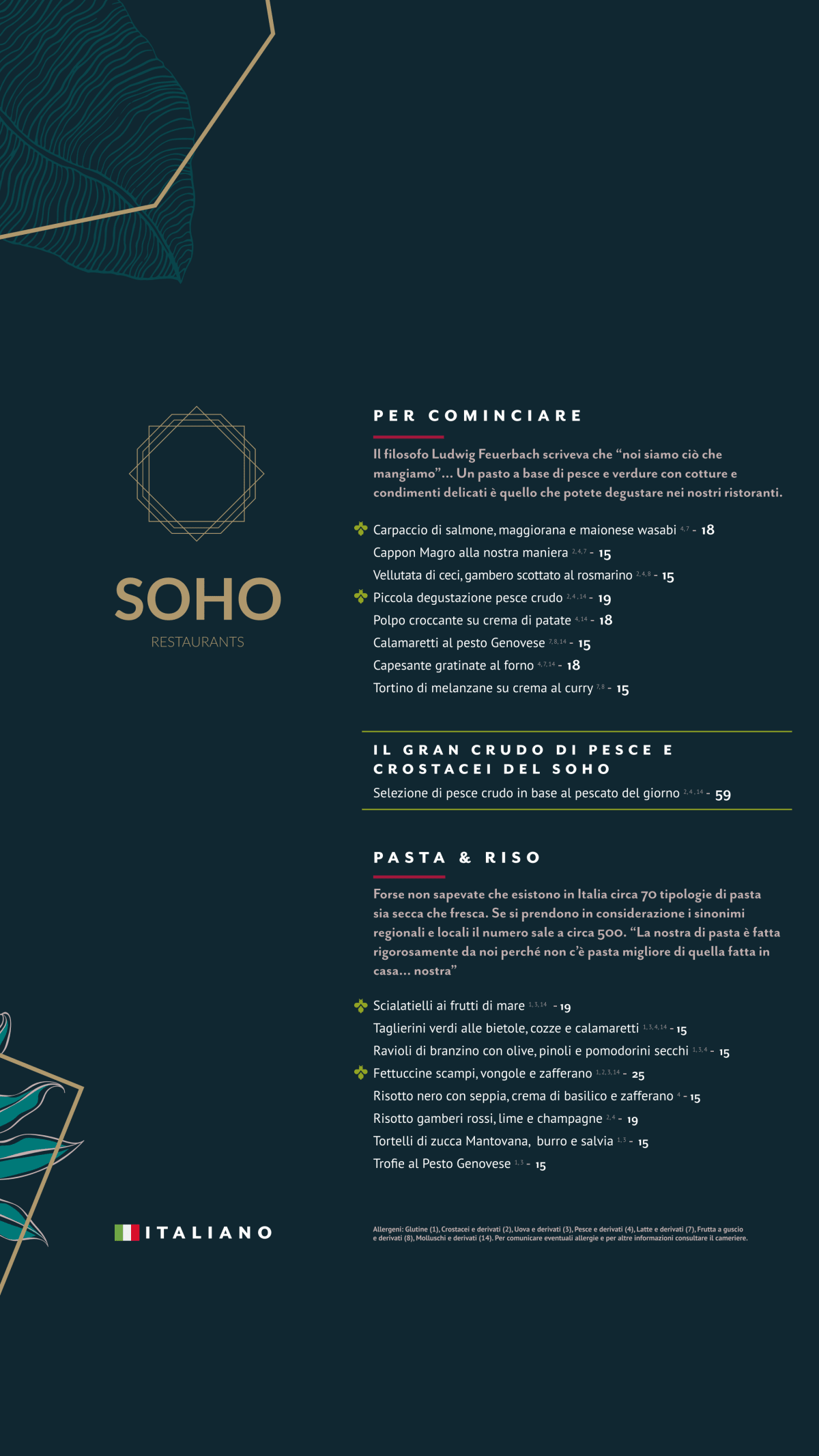 Carte et Menus 2024 - SOHO à Gênes | TheFork