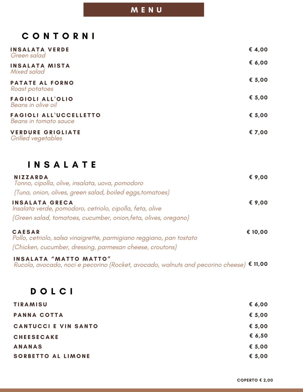 Menu 2024 - Matto Matto in Florence | TheFork