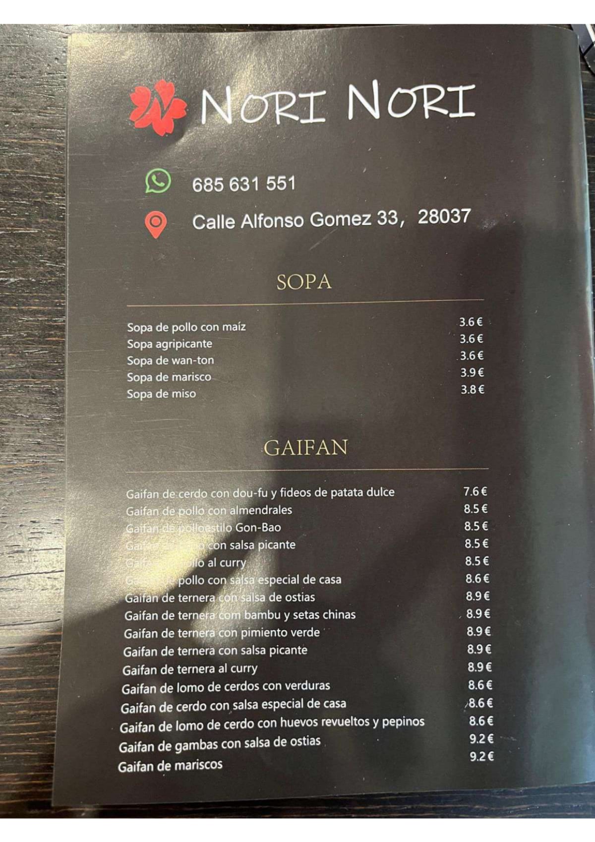 Carte et Menus 2023 - NORI NORI à Madrid | TheFork