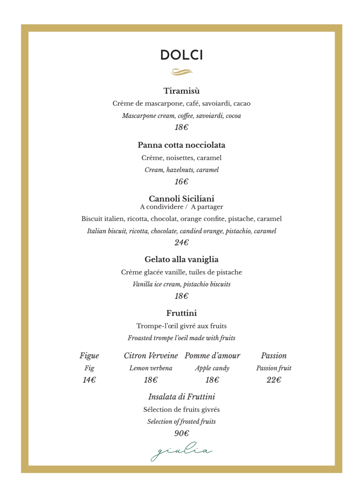Carte et Menus 2023 - Giulia Paris à Paris | TheFork