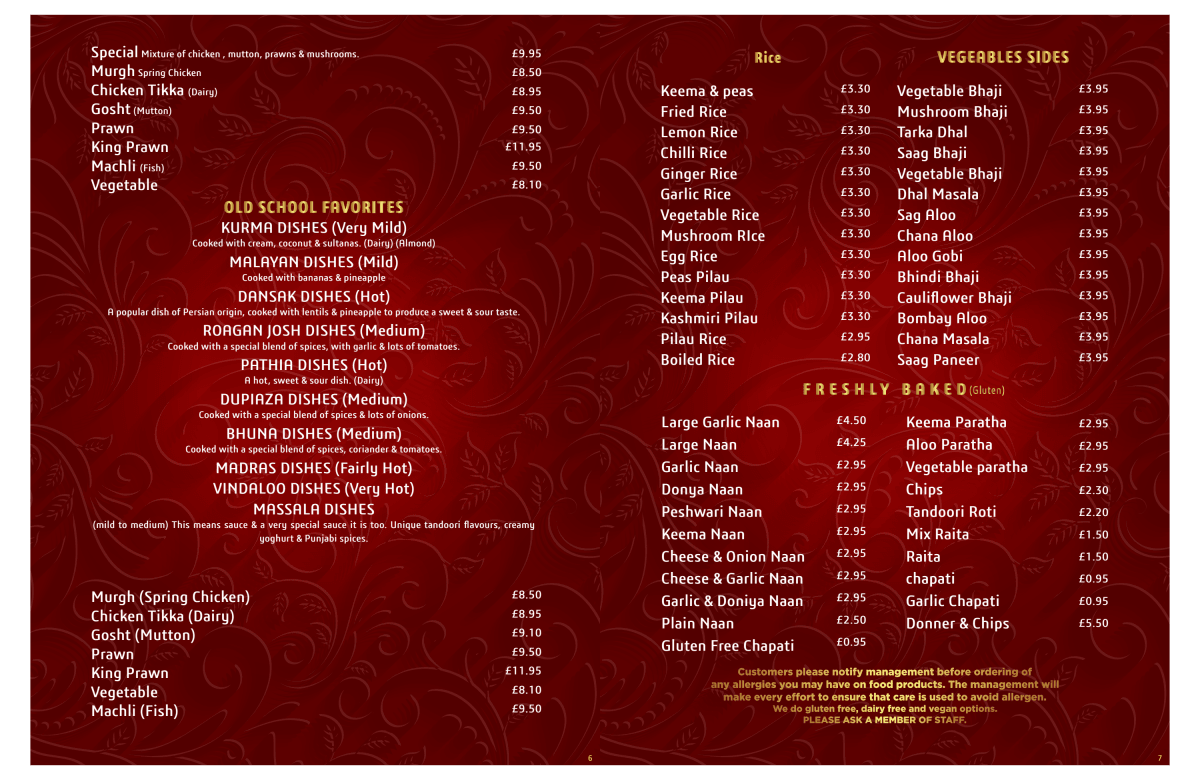 Menu 2024 - Gate of India em Leeds | TheFork