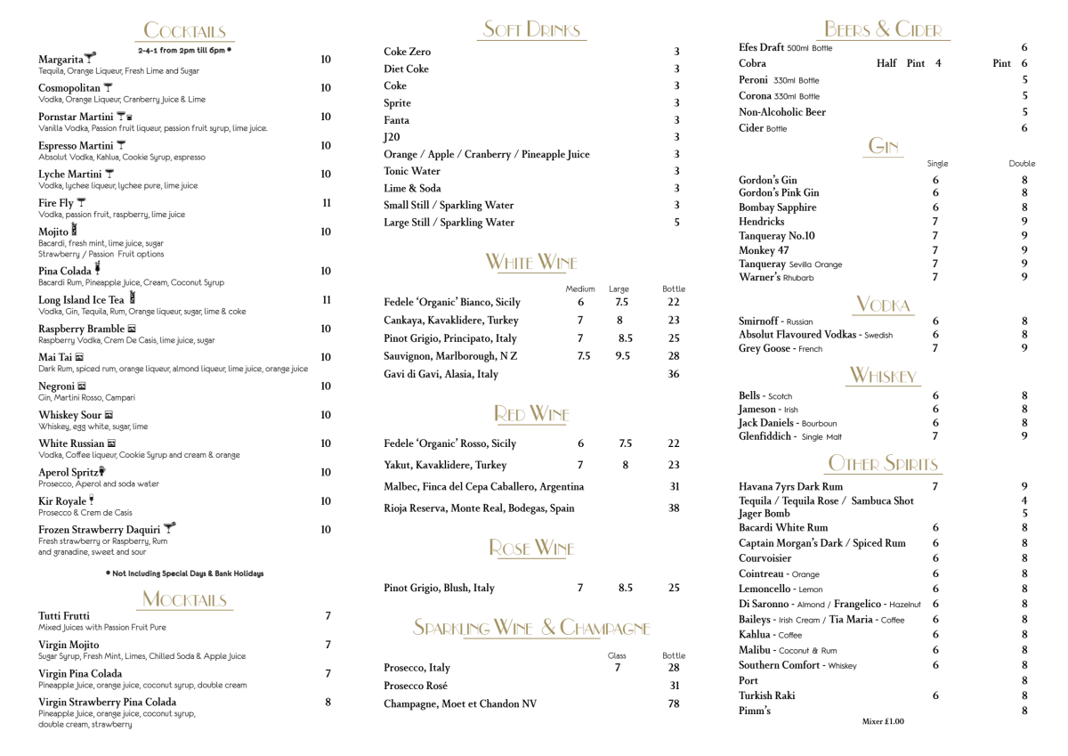 Carte et Menus 2024 - Tugra Turkish Restaurant à Bromley | TheFork
