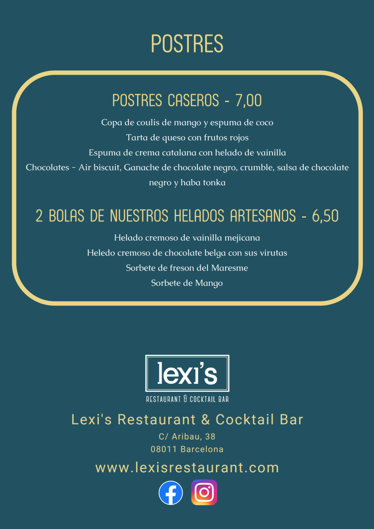 Carte et Menus 2024 - Lexi's à Barcelone | TheFork