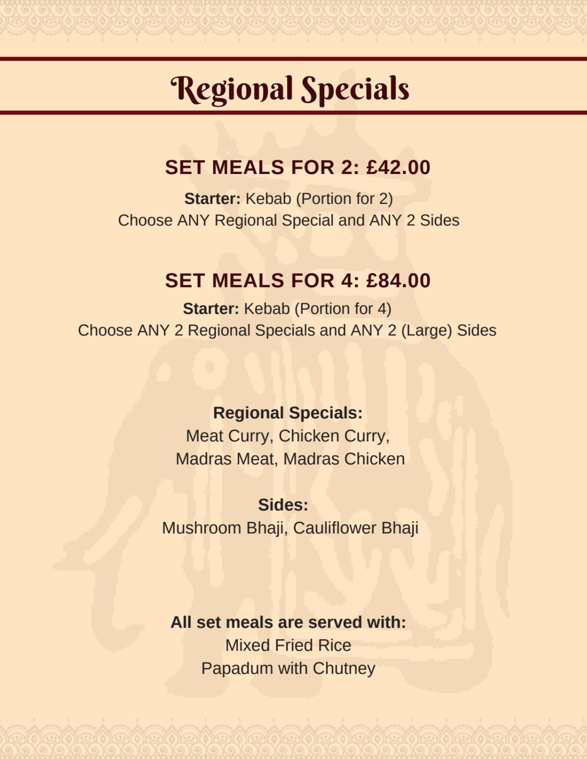 Carte et Menus 2024 - Maharaja Indian Restaurant à Londres | TheFork
