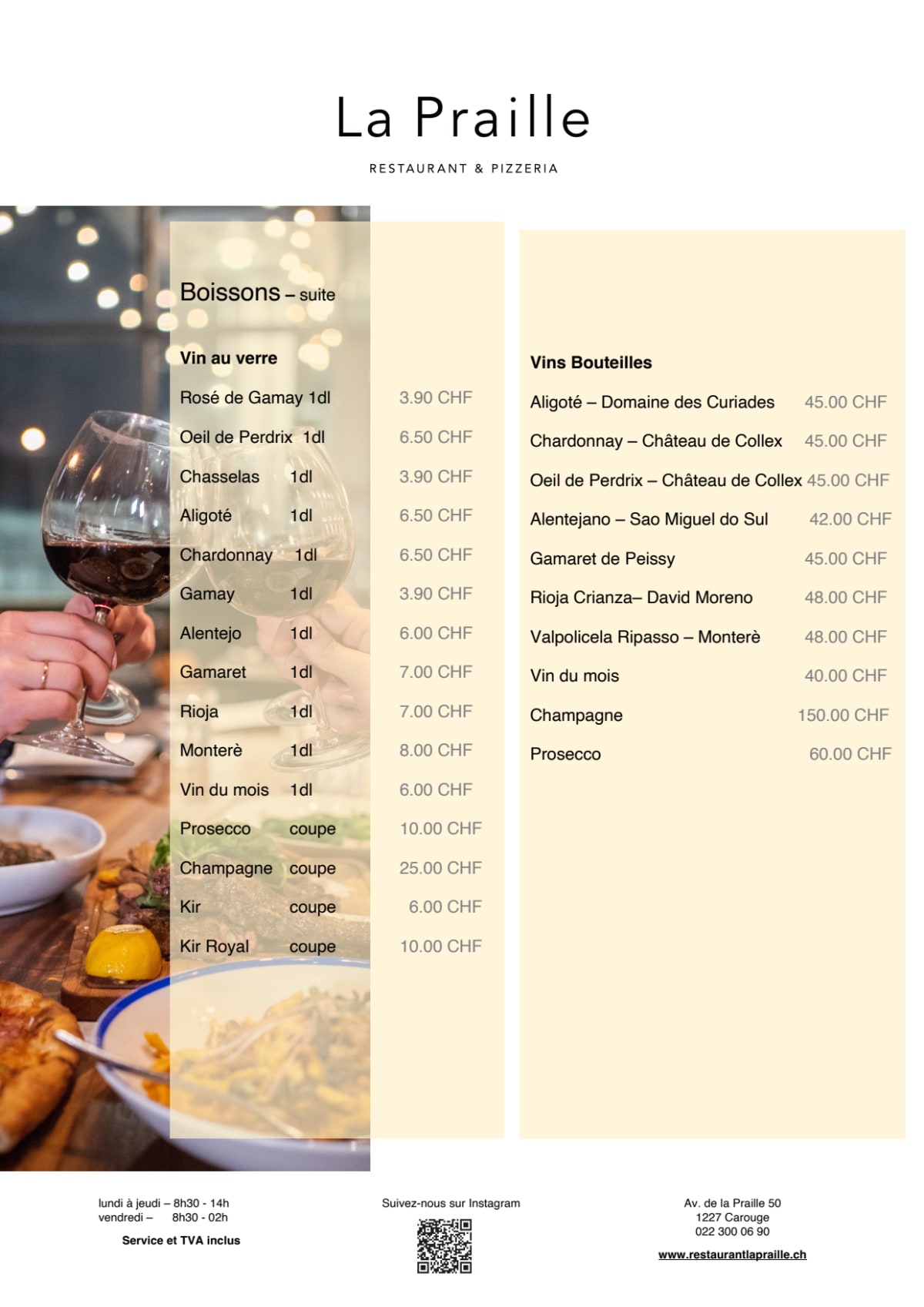 Menu 2024 - La Praille in Carouge | TheFork