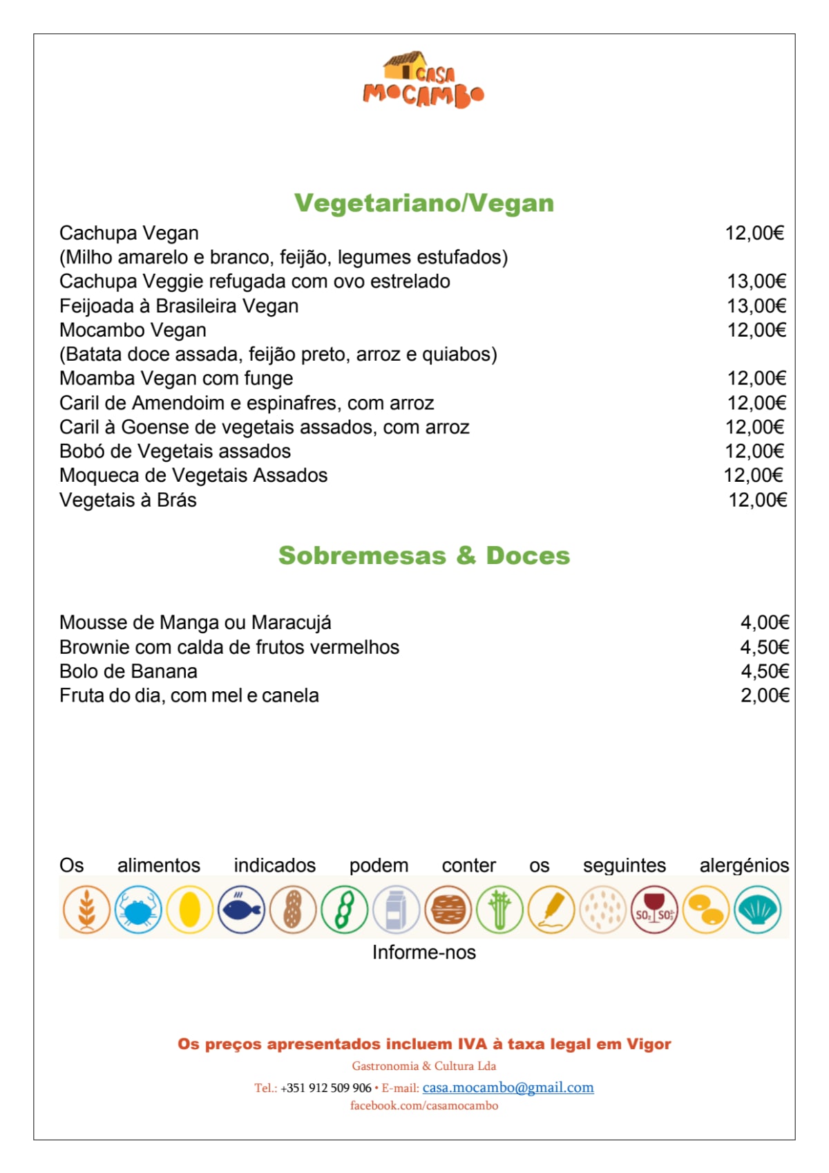 Menù completo e carta 2024 - Casa Mocambo a Lisbona | TheFork