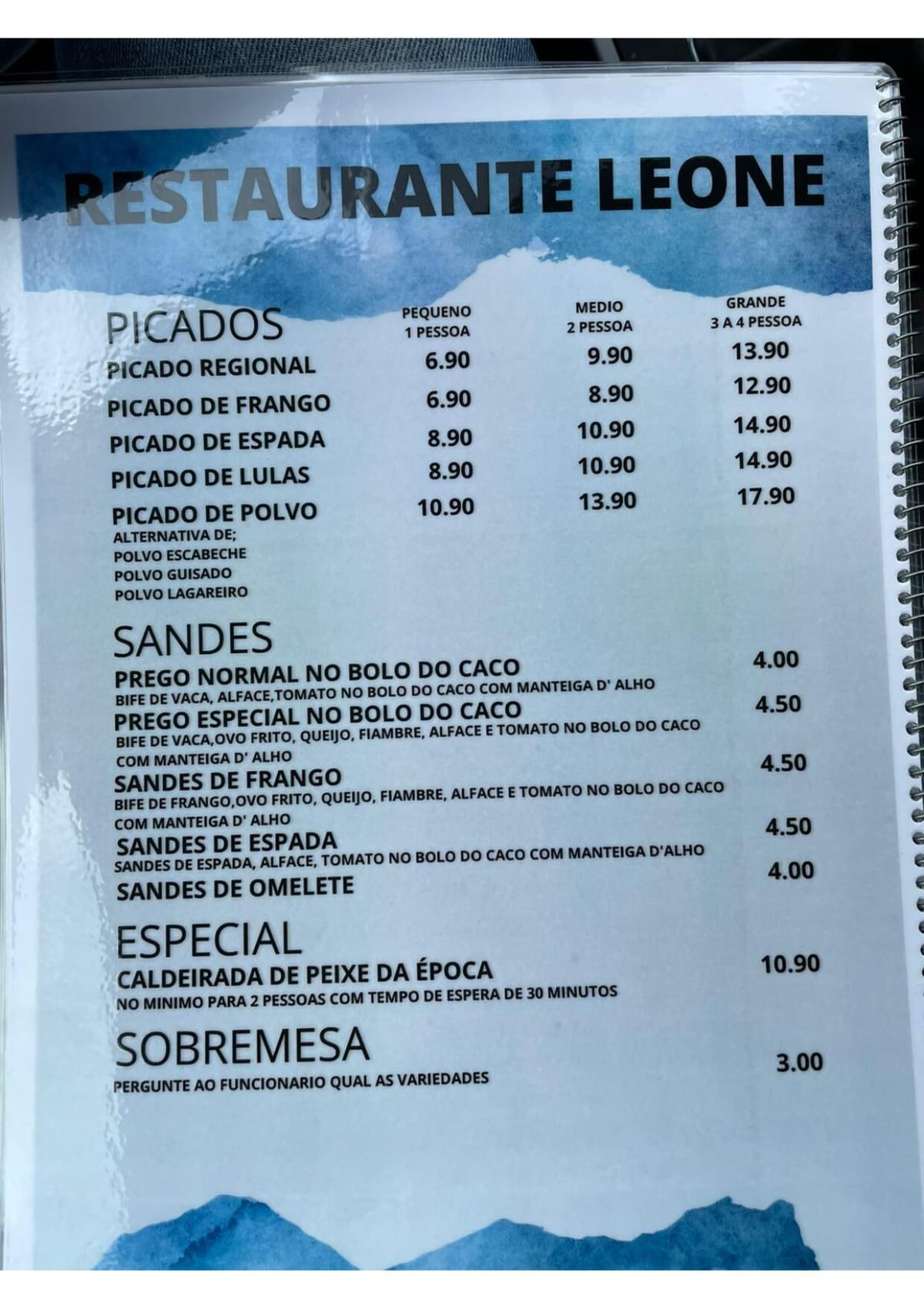 Menu 2023 - Restaurante Leone em Caniçal | TheFork