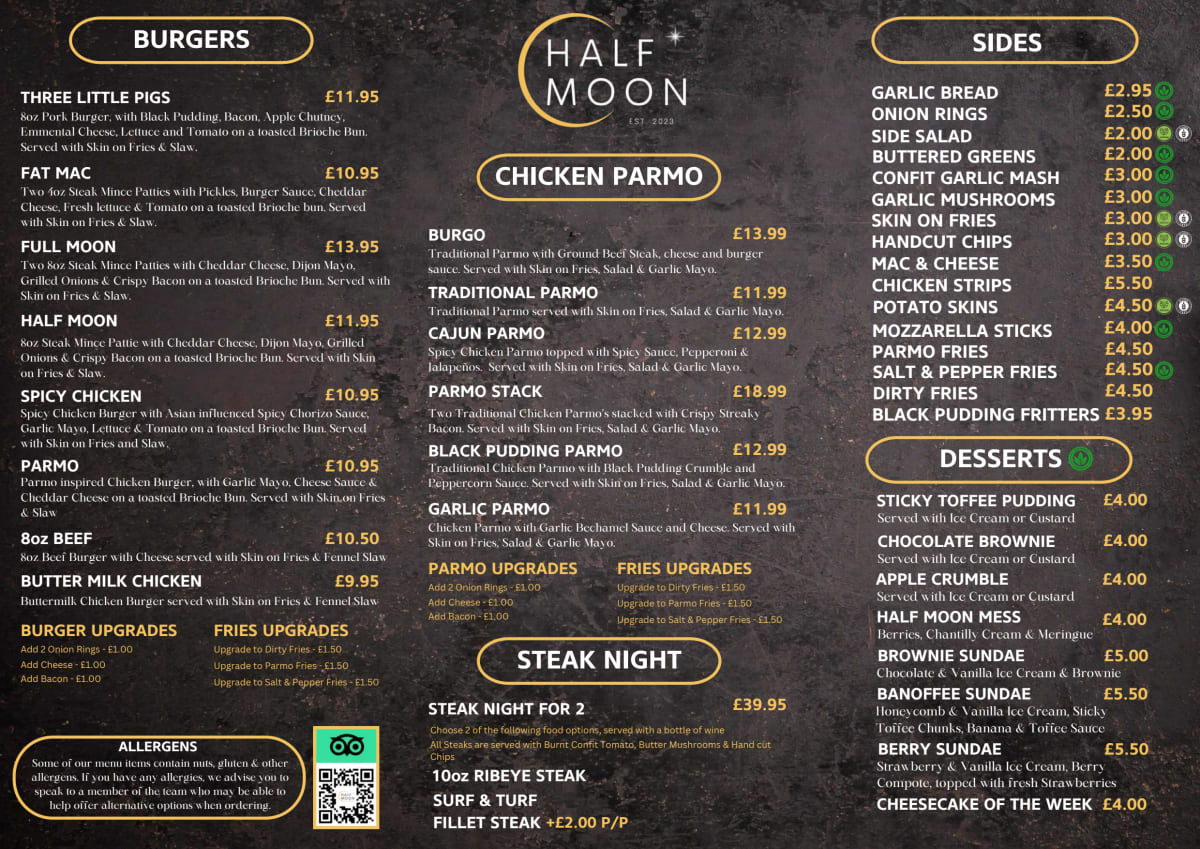 Menus 2024 - The Half Moon in Spennymoor | TheFork