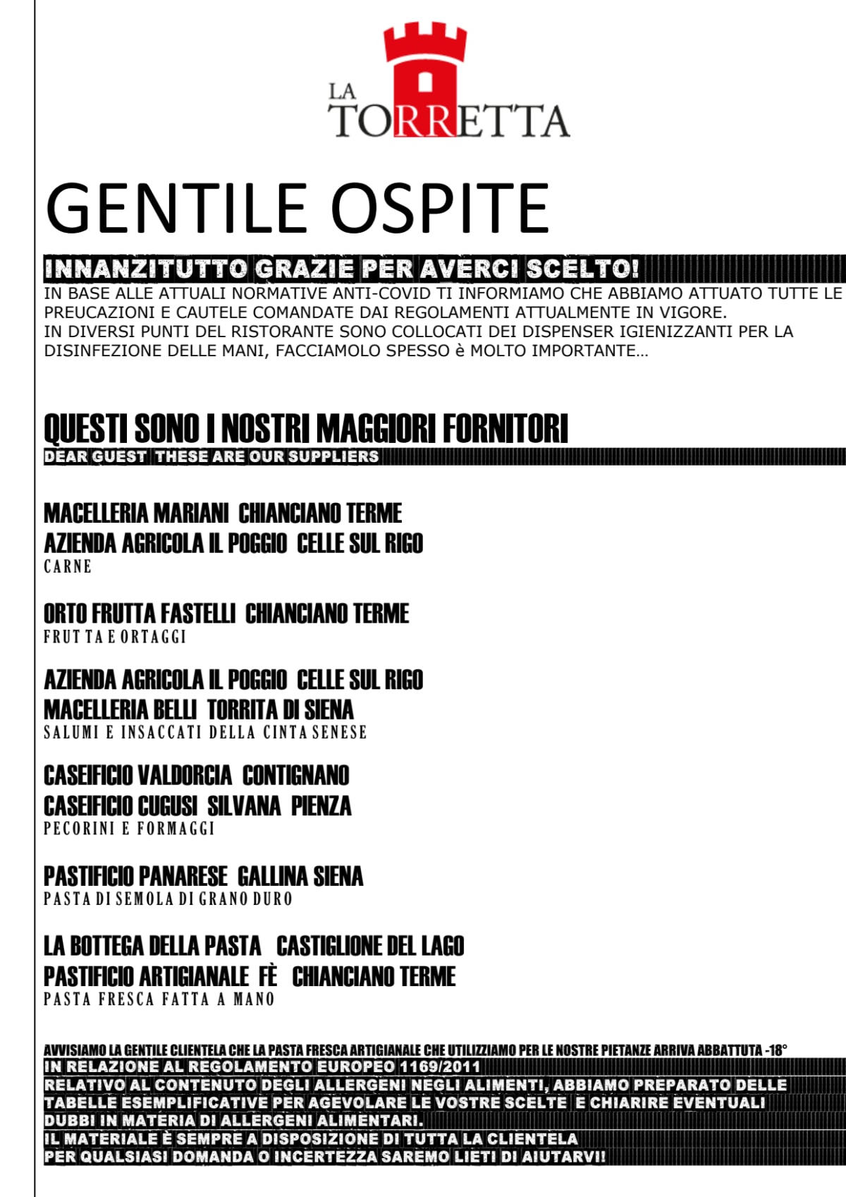 Carta y menù 2024 Actualizados - La Torretta Chianciano en Chianciano ...