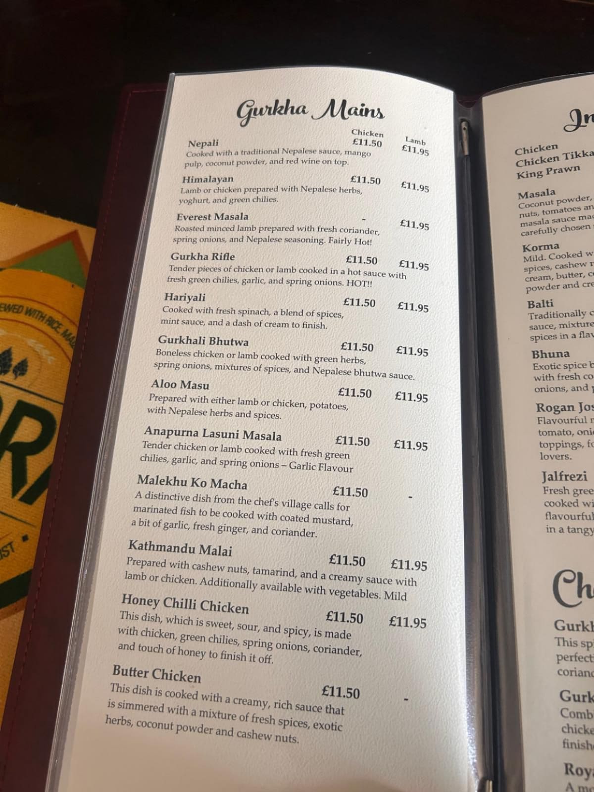Menus 2024 - Gurkha Chefs in Mansfield | TheFork