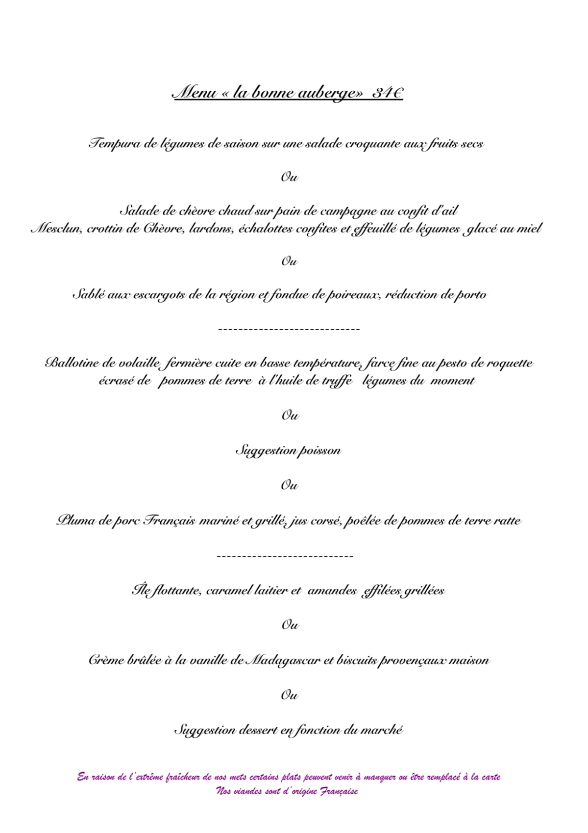 Menus 2024 - La Bonne Auberge in Moustiers-Sainte-Marie | TheFork