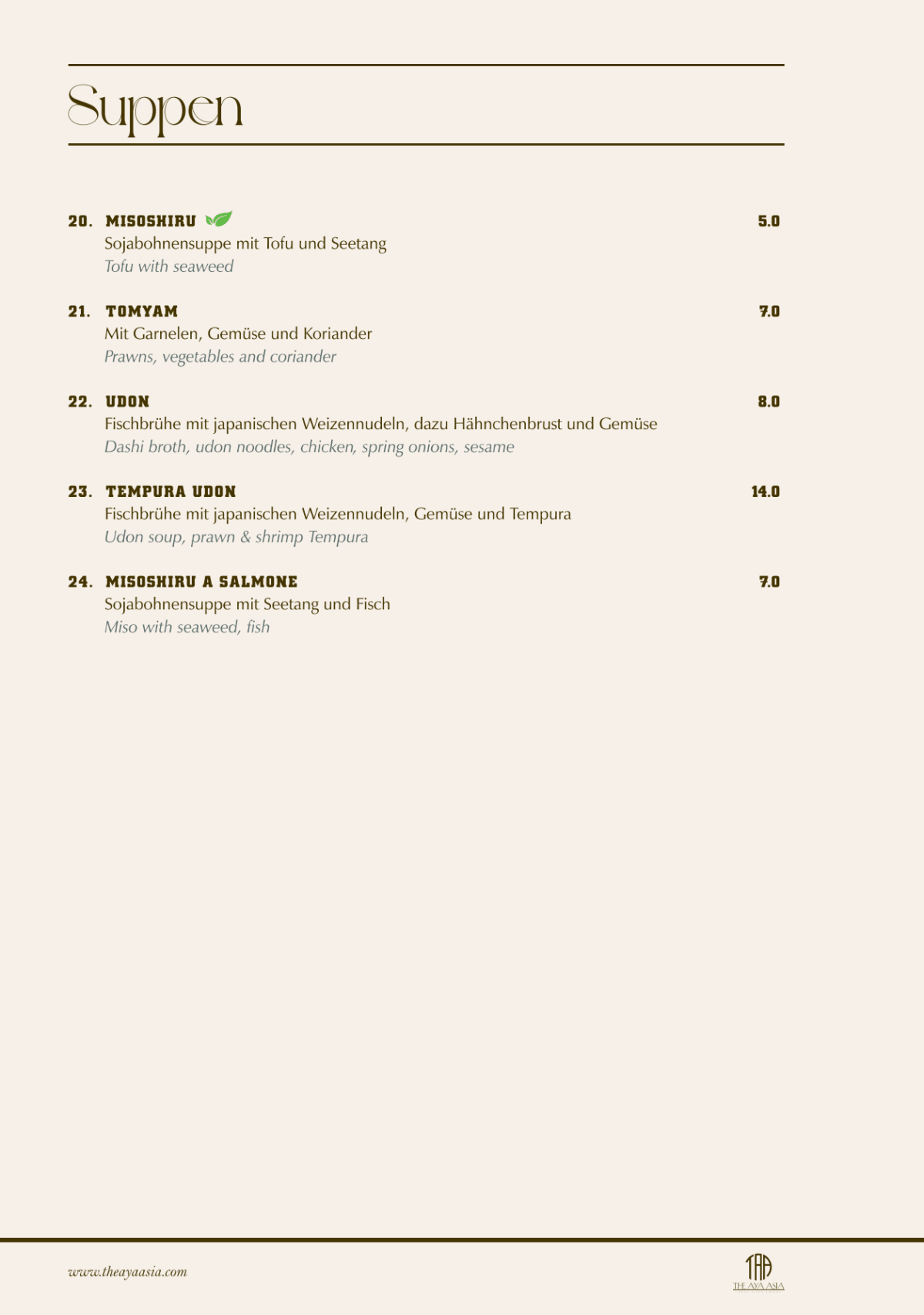 Menu 2024 - The Aya Asia in Wiesbaden | TheFork