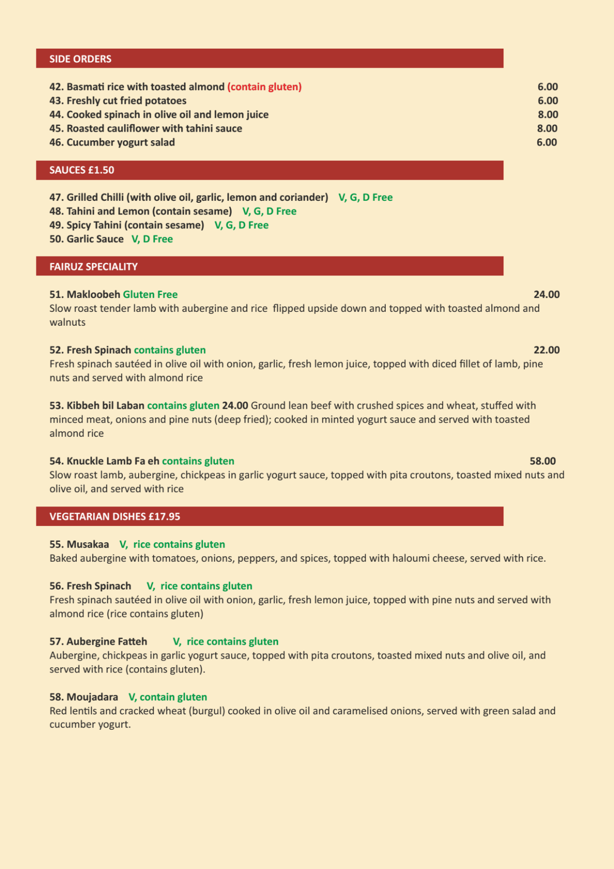 Carte et Menus 2024 - Fairuz à Londres | TheFork