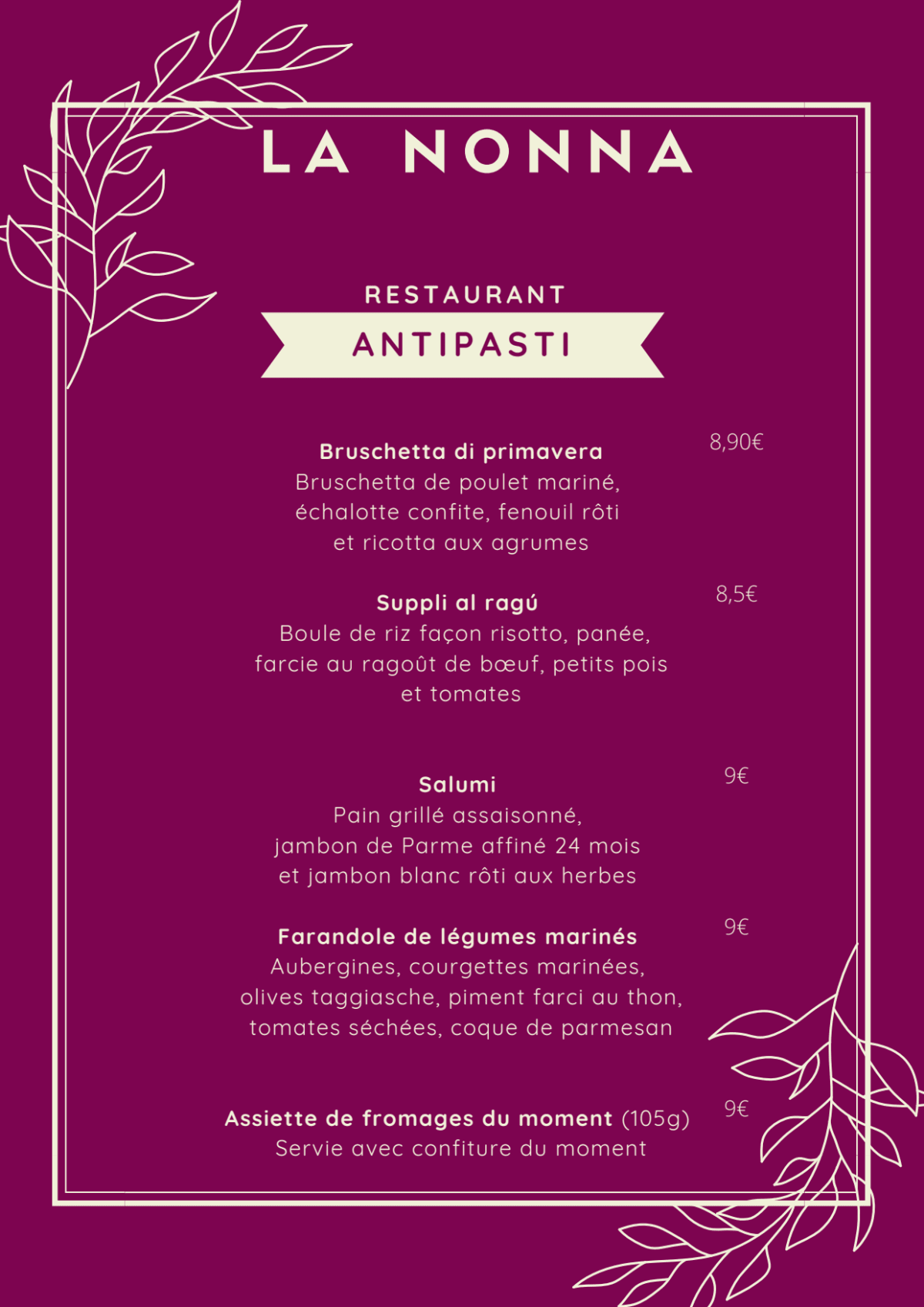Carte et Menus 2023 - La Nonna à Montpellier | TheFork
