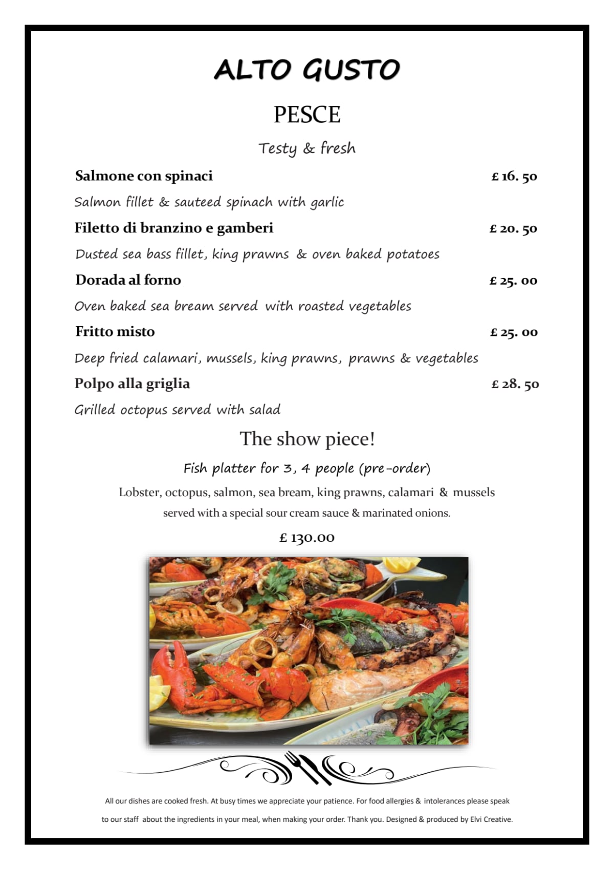 Menu 2024 - Alto Gusto in Gravesend | TheFork