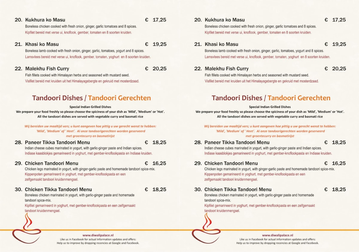 Speisekarte 2024 – Diwali Palace Amstelveen in Amstelveen – TheFork