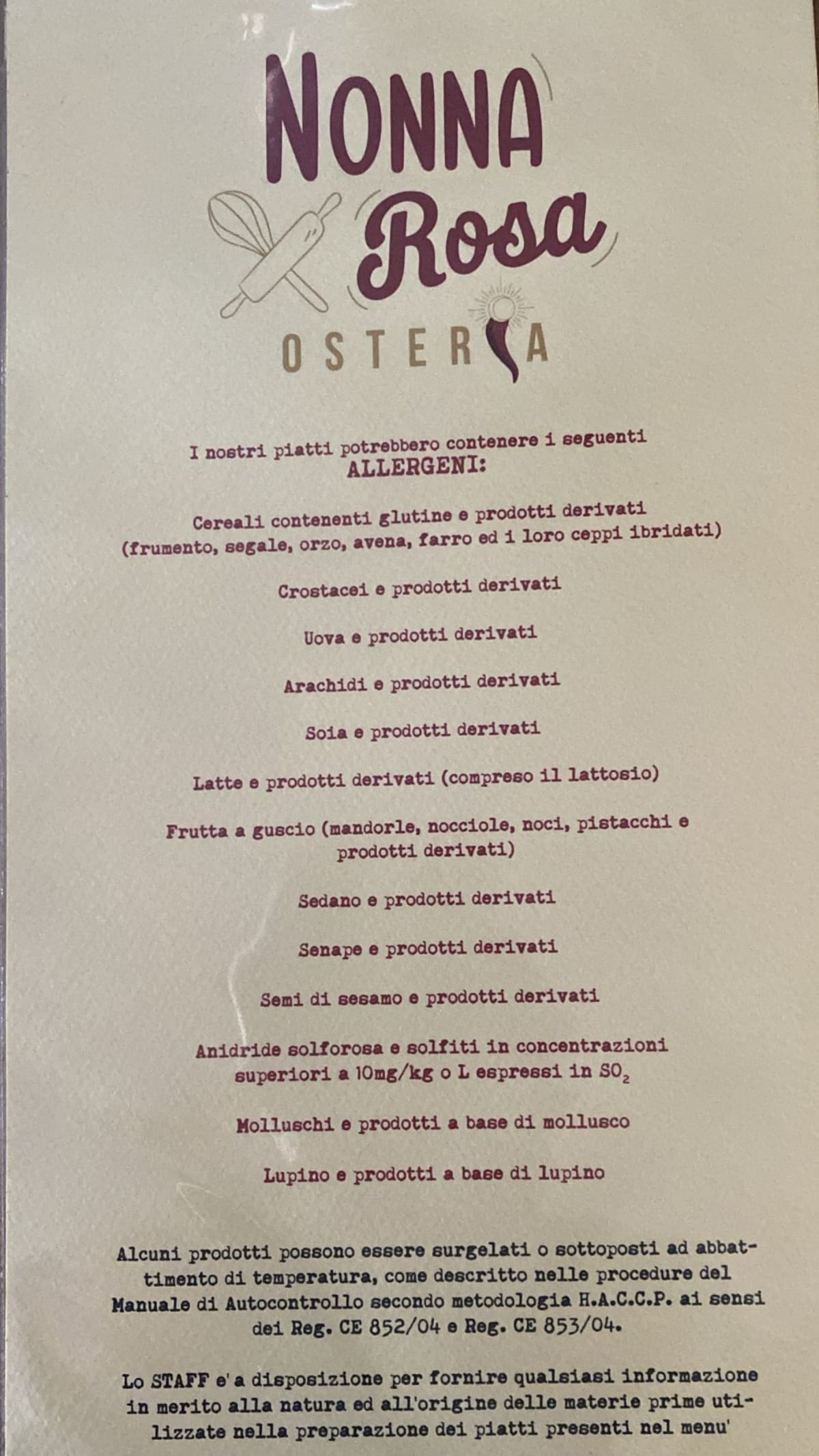 Menu 2024 - Osteria Nonna Rosa in Santa Lucia | TheFork