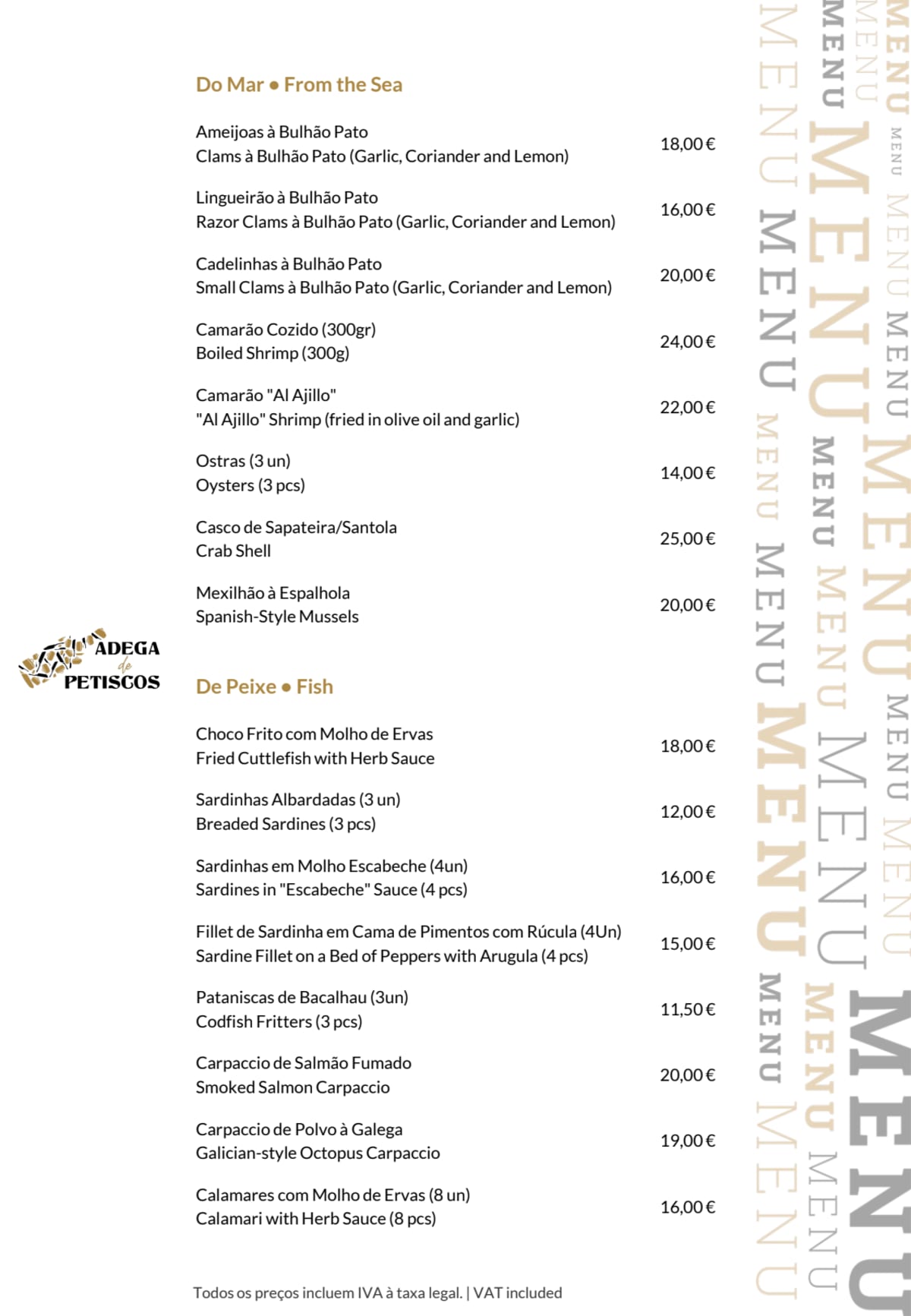 Carte et Menus 2024 - Adega de Petiscos à Comporta | TheFork