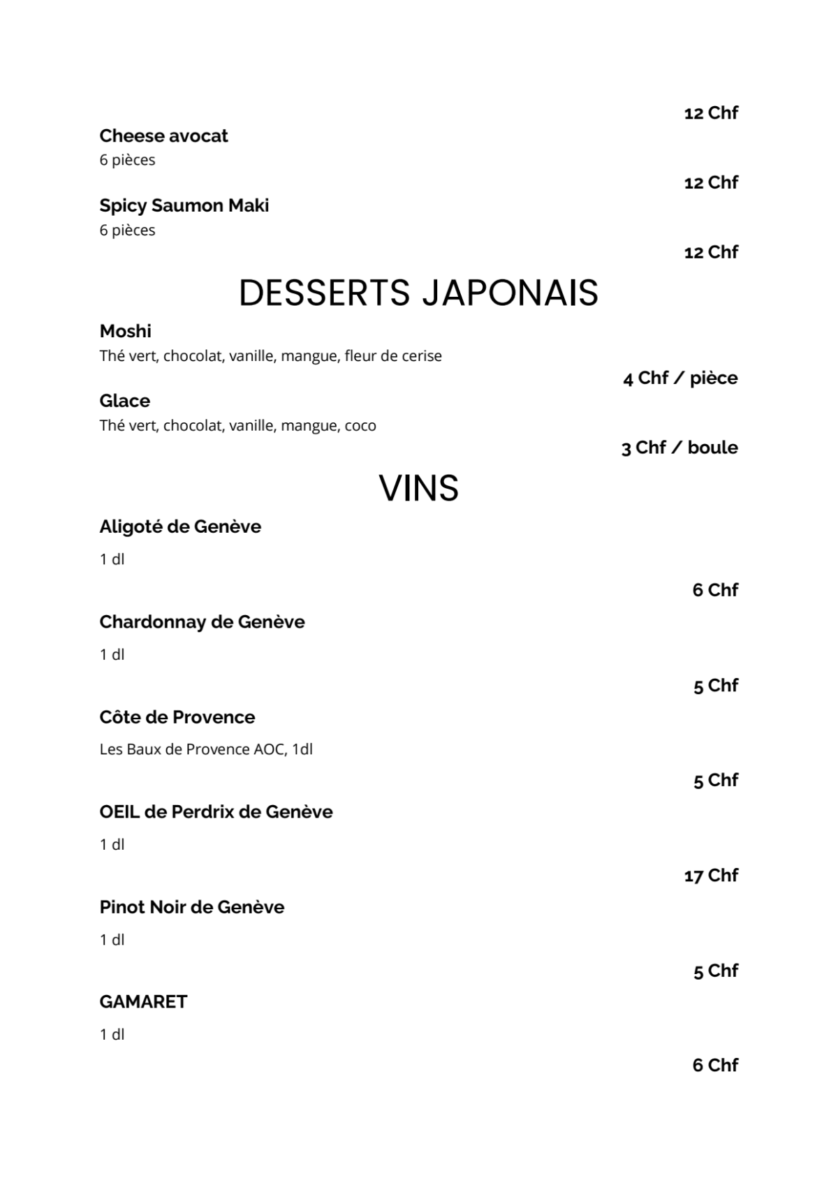 Carte et Menus 2024 - Shogun à Genève | TheFork