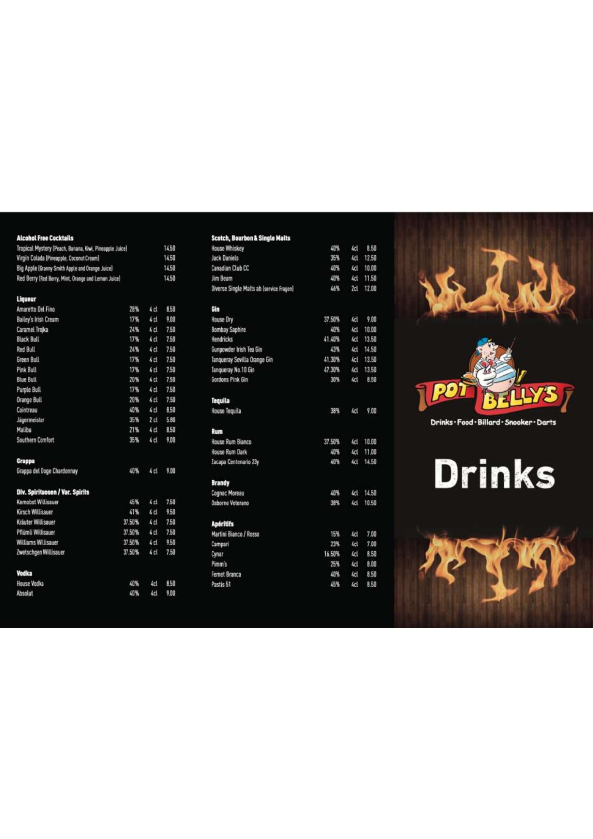 Menu 2024 - Pot Belly's in Adliswil | TheFork