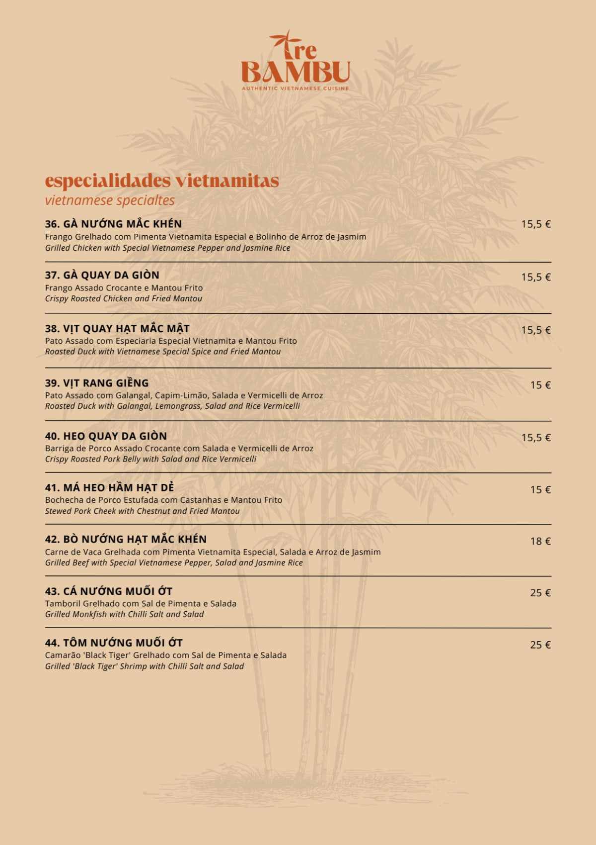 Carte et Menus 2024 - Tre Bambu - Marquês de Pombal à Lisbonne | TheFork