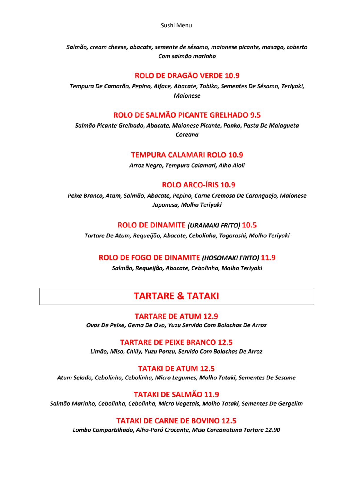 Carte et Menus 2024 - Fish Tail Albufeira à Albufeira | TheFork