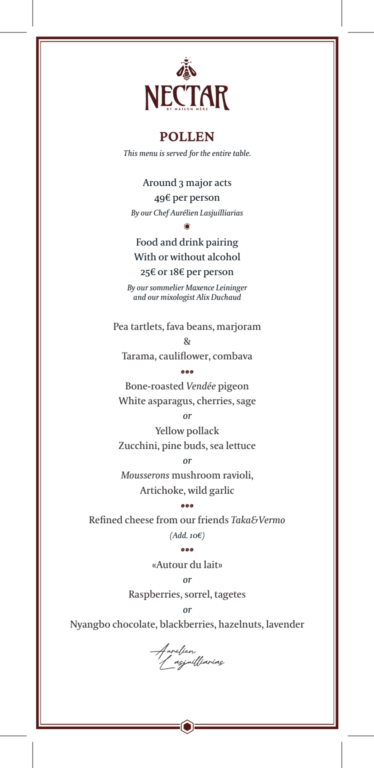 Carte et Menus 2023 - Nectar à Paris | TheFork