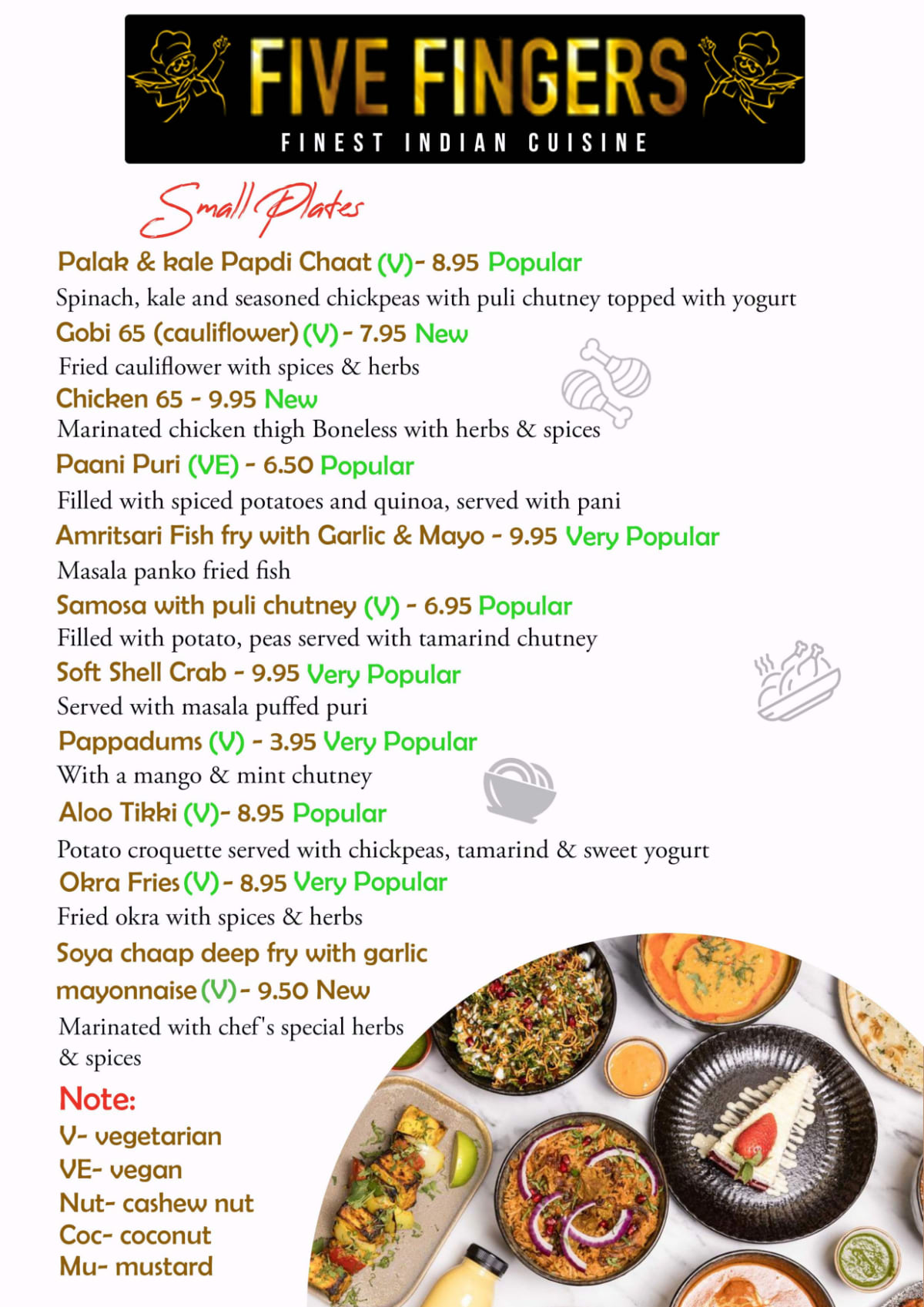 Menu 2024 - Five Fingers in London | TheFork