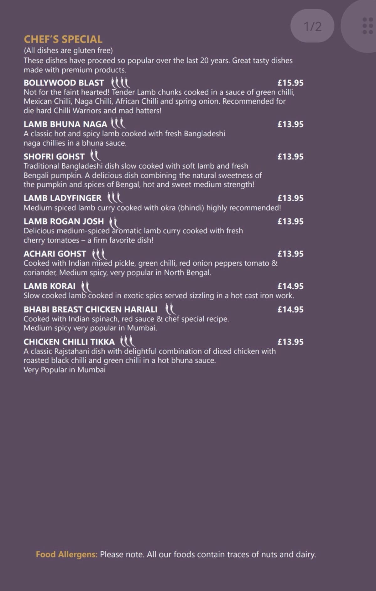 Menus 2024 - Masala in London | TheFork