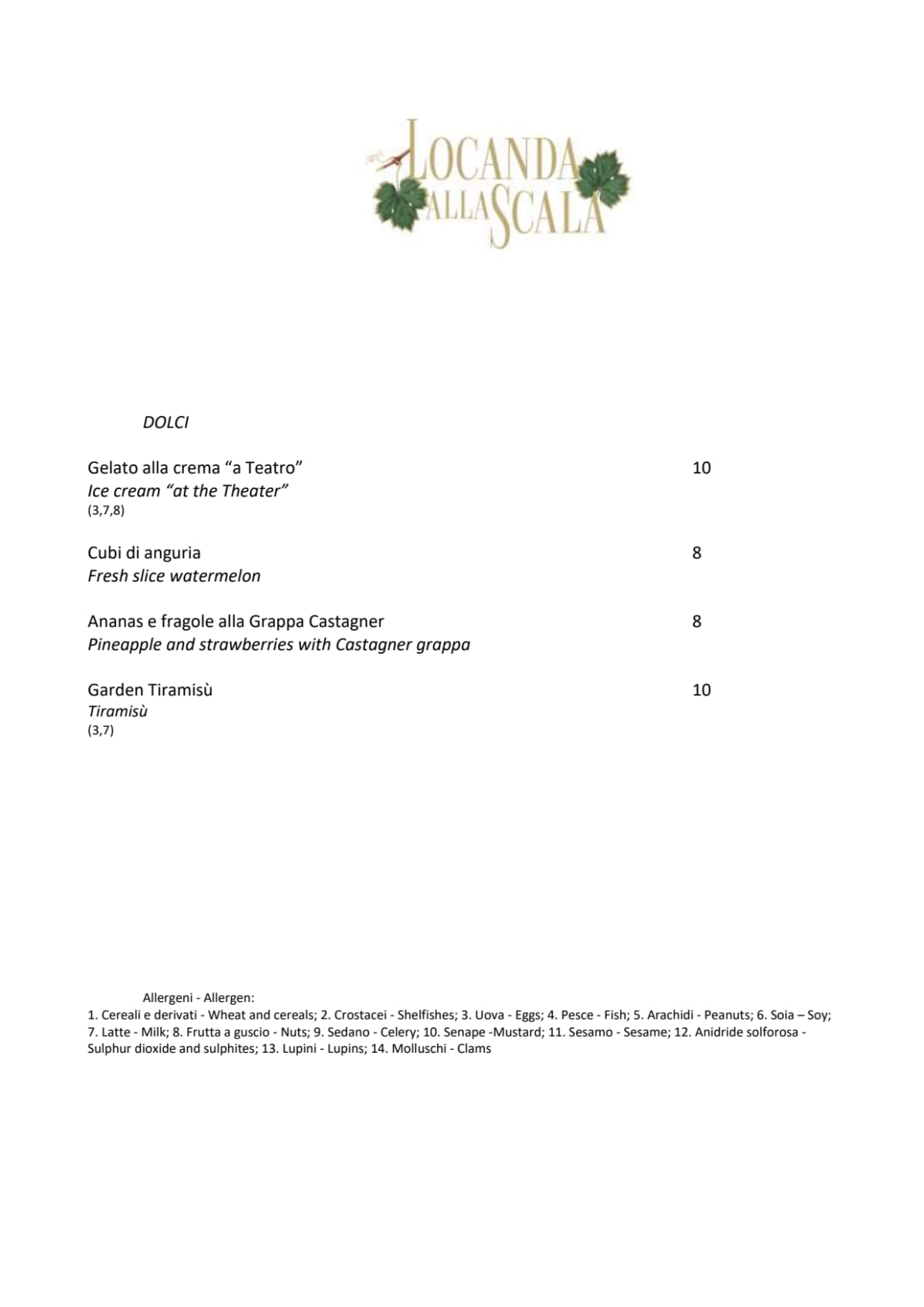 Menu 2024 - Locanda alla Scala em Milão | TheFork