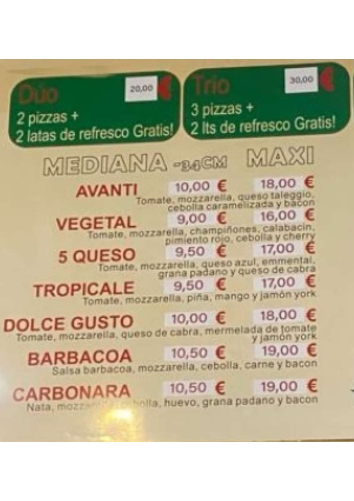 Menus 2024 - Pizzeria Bellagio in Madrid | TheFork