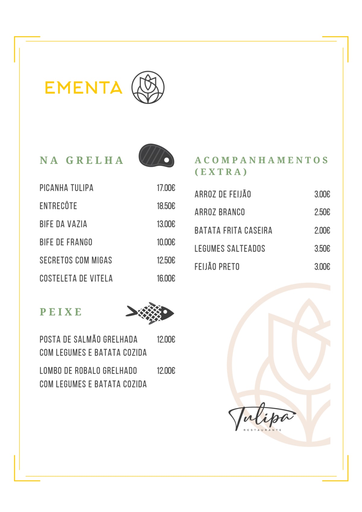 Menu 2024 - Tulipa Restaurante em Loures | TheFork