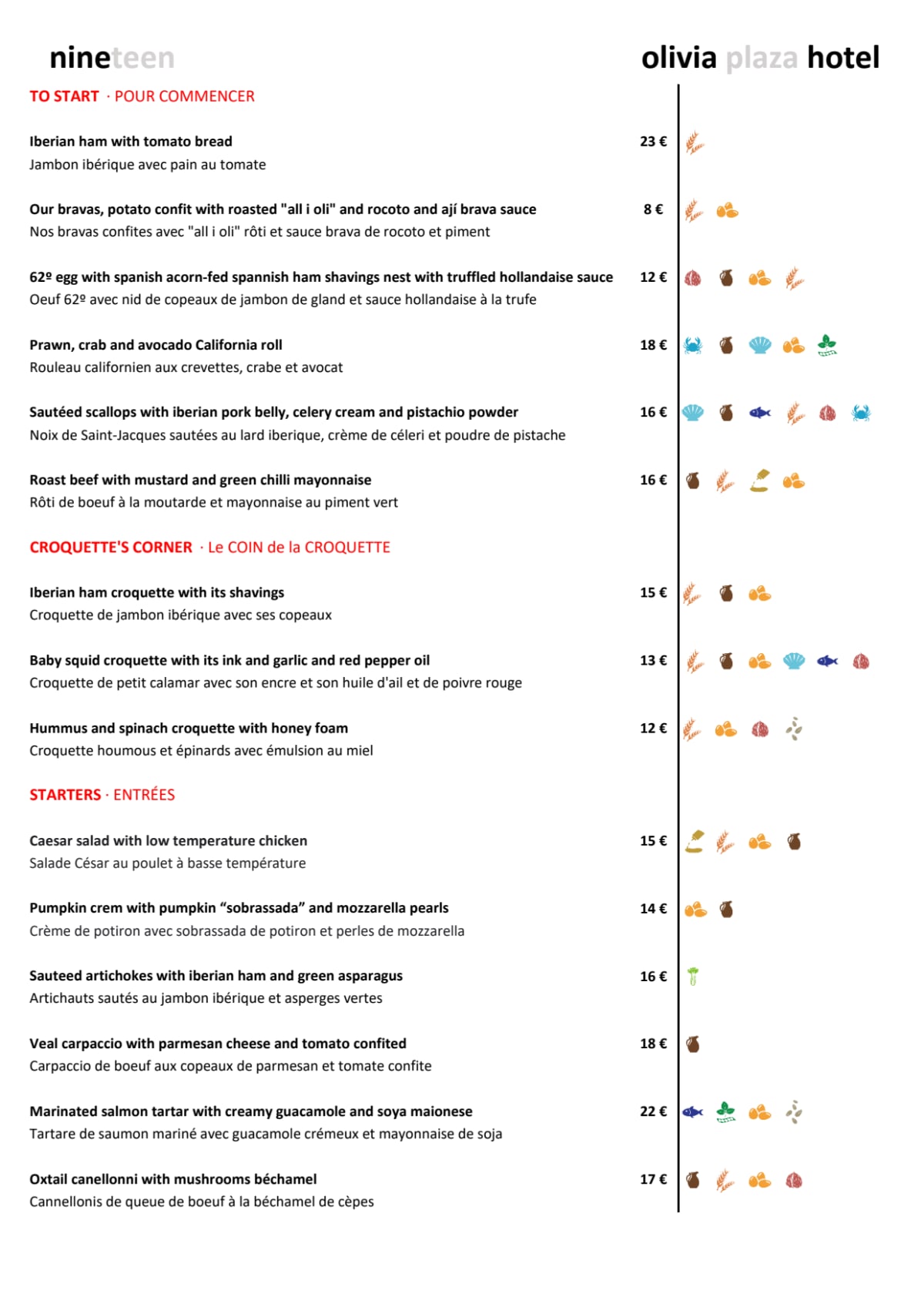 Carte et Menus 2023 - Nineteen Restaurant - Olivia Plaza Hotel à ...