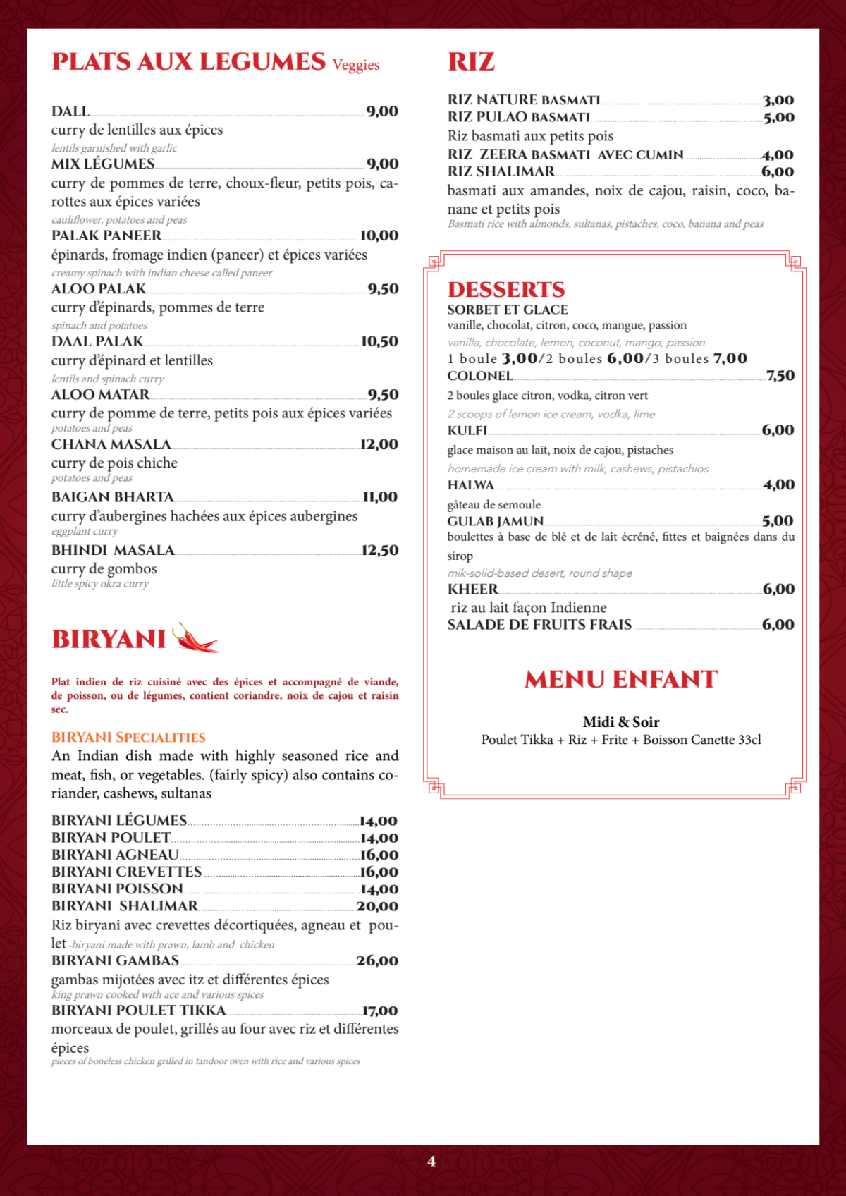 Carte et Menus 2024 - Shalimar à Paris | TheFork