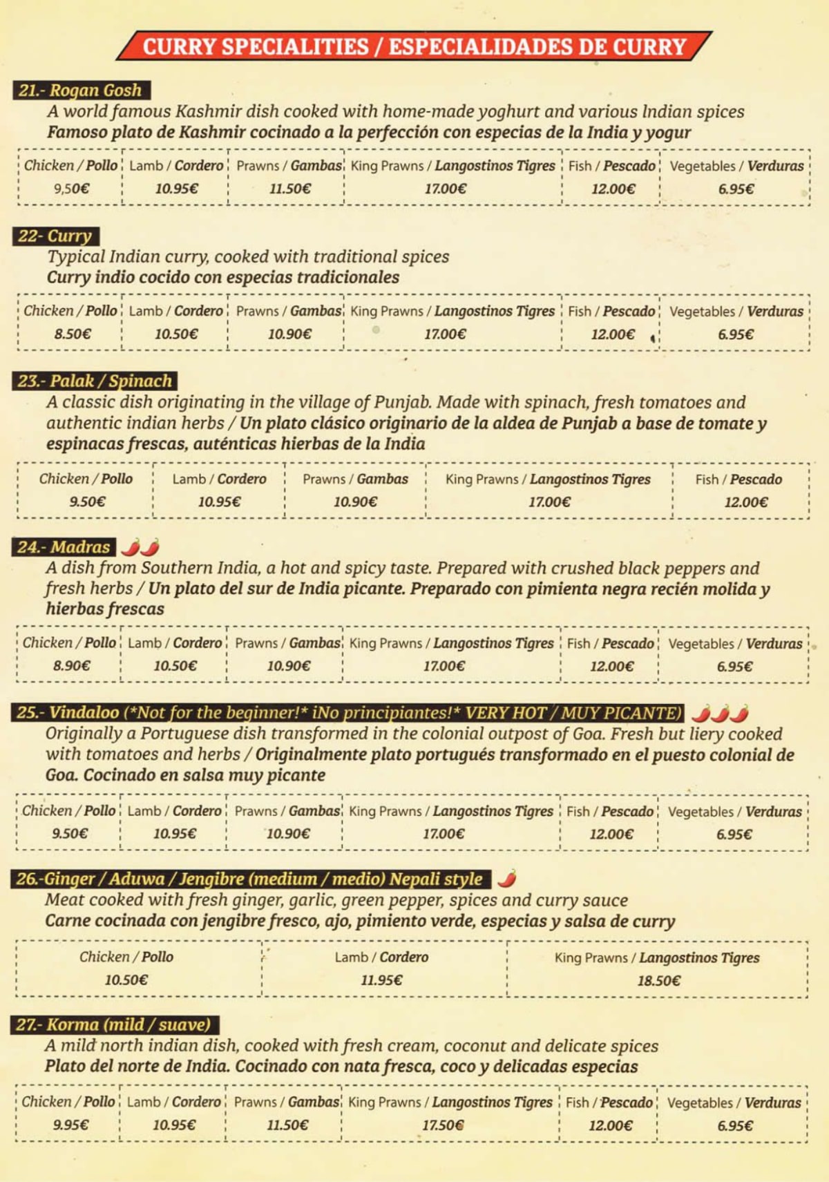 Carte et Menus 2024 - Goa Town à Nerja | TheFork