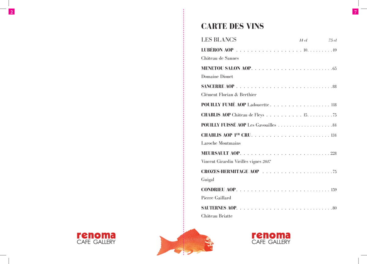 Carte et Menus 2024 - Renoma Café Gallery à Paris | TheFork
