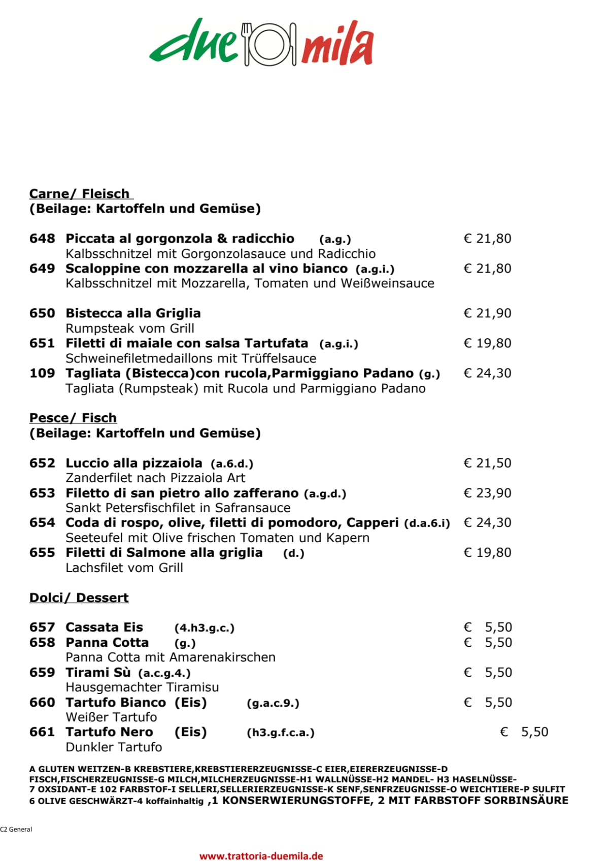 Carte et Menus 2024 - Trattoria Due Mila à Düsseldorf | TheFork