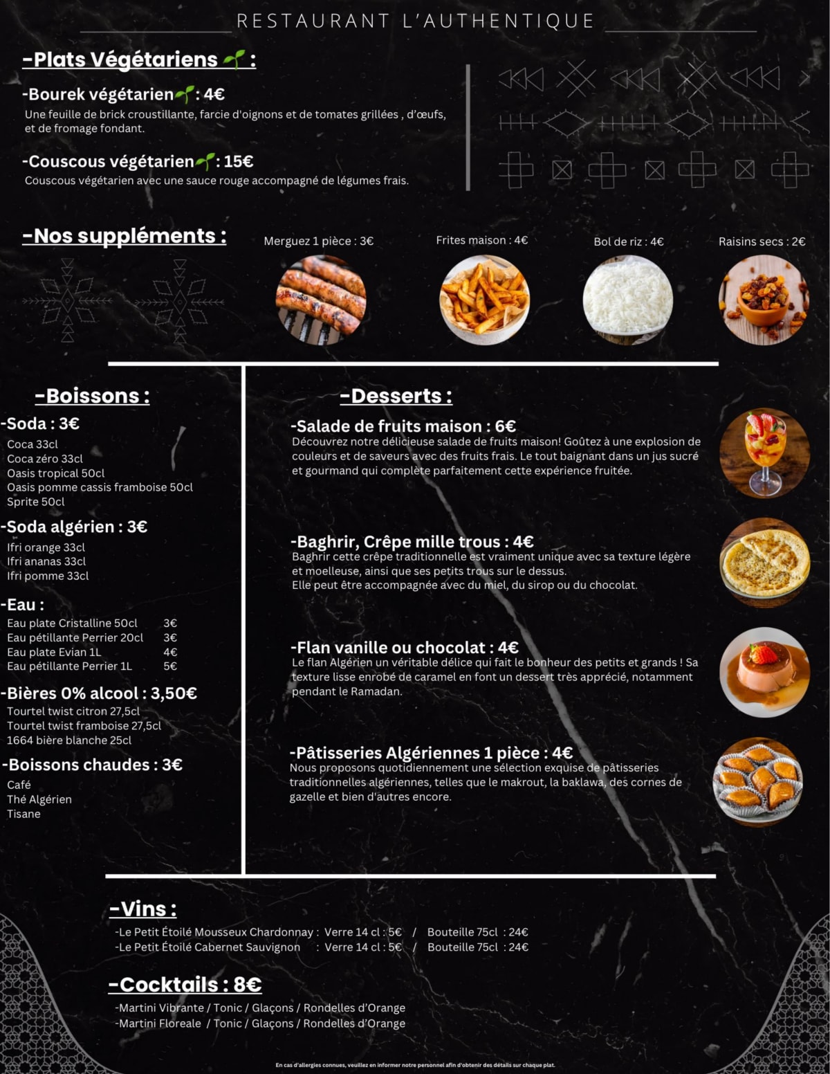 Carte et Menus 2024 - L'AUTHENTIQUE à Paris | TheFork