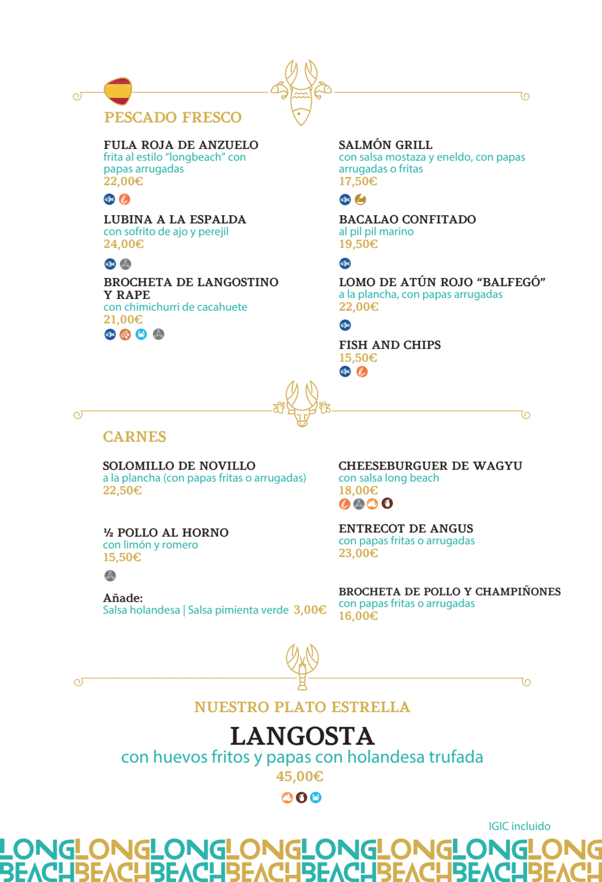 Menu 2022 - Long Beach Lanzarote in Puerto Del Carmen | TheFork