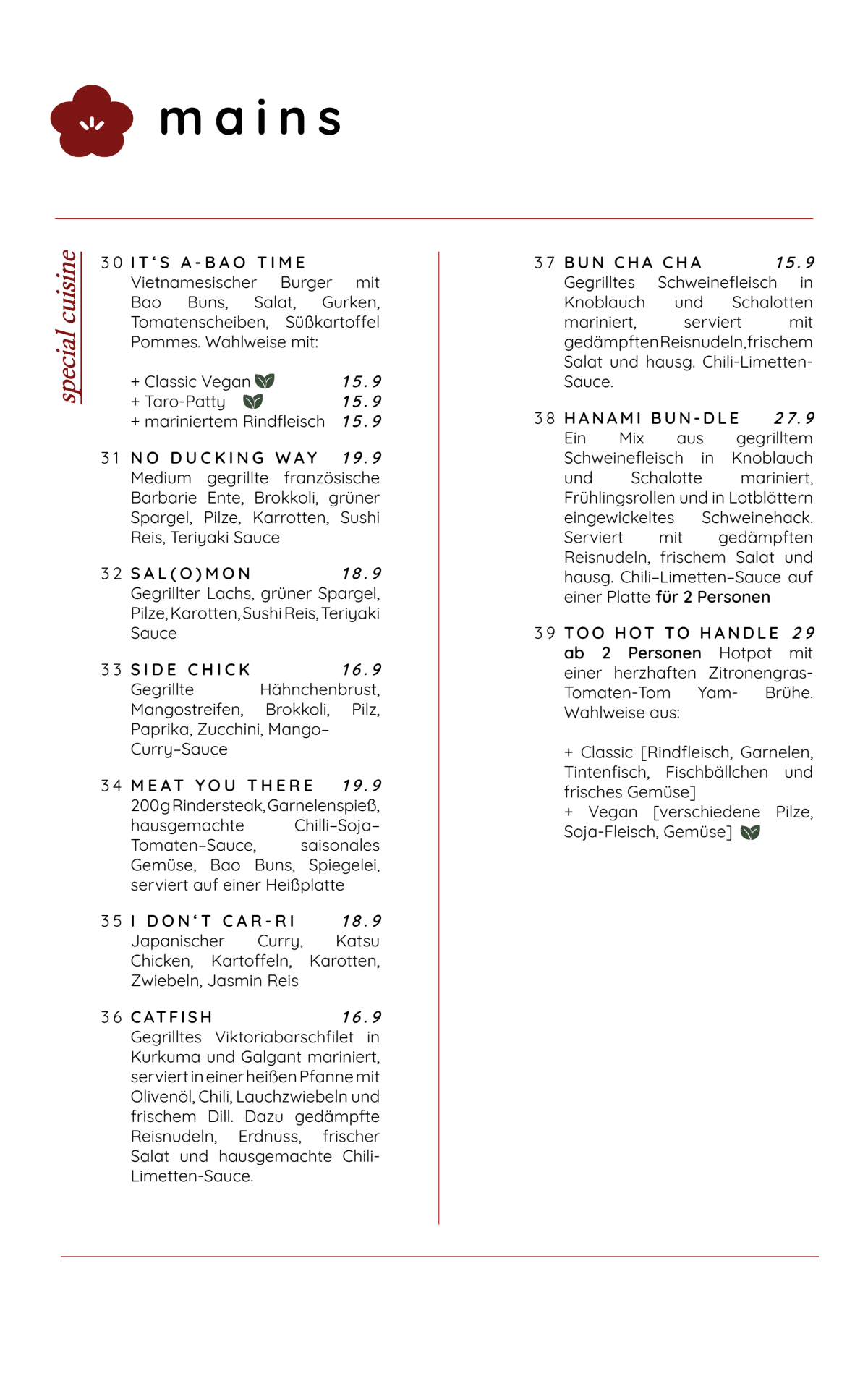 Carte et Menus 2024 - Hanami à Hambourg | TheFork