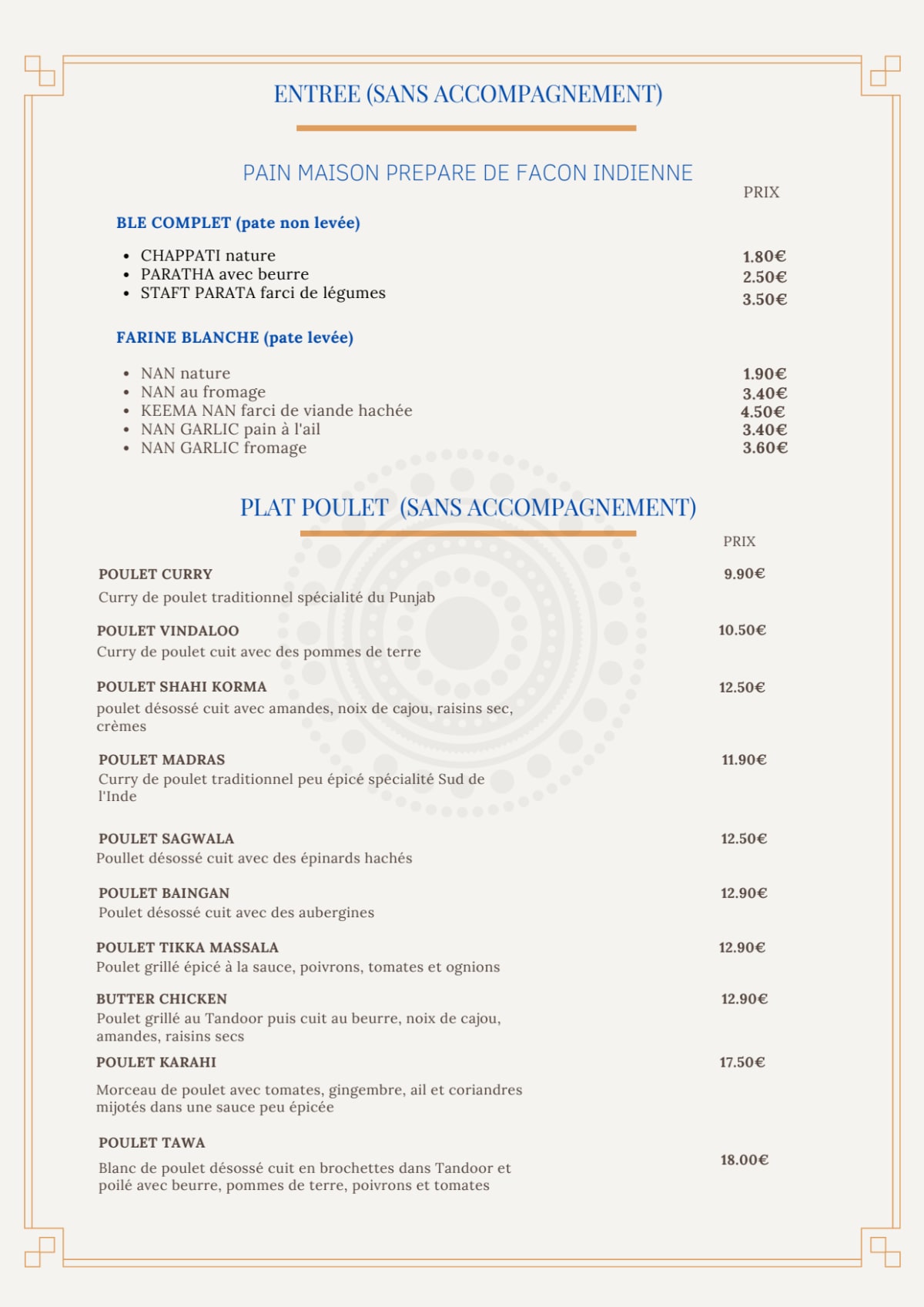 Carte et Menus 2024 - Restaurant indien Punjab à Provins | TheFork