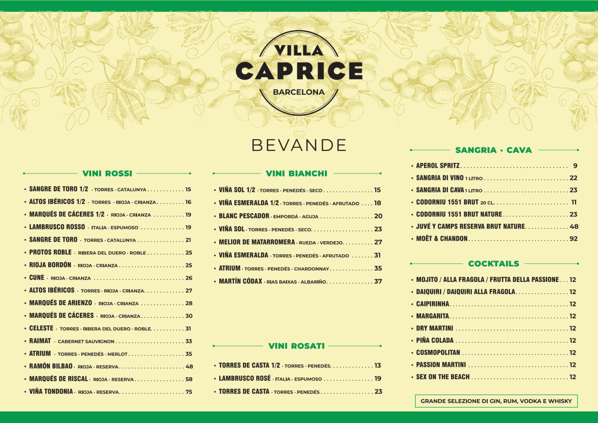 Carte et Menus 2024 - Villa Caprice à Barcelone | TheFork