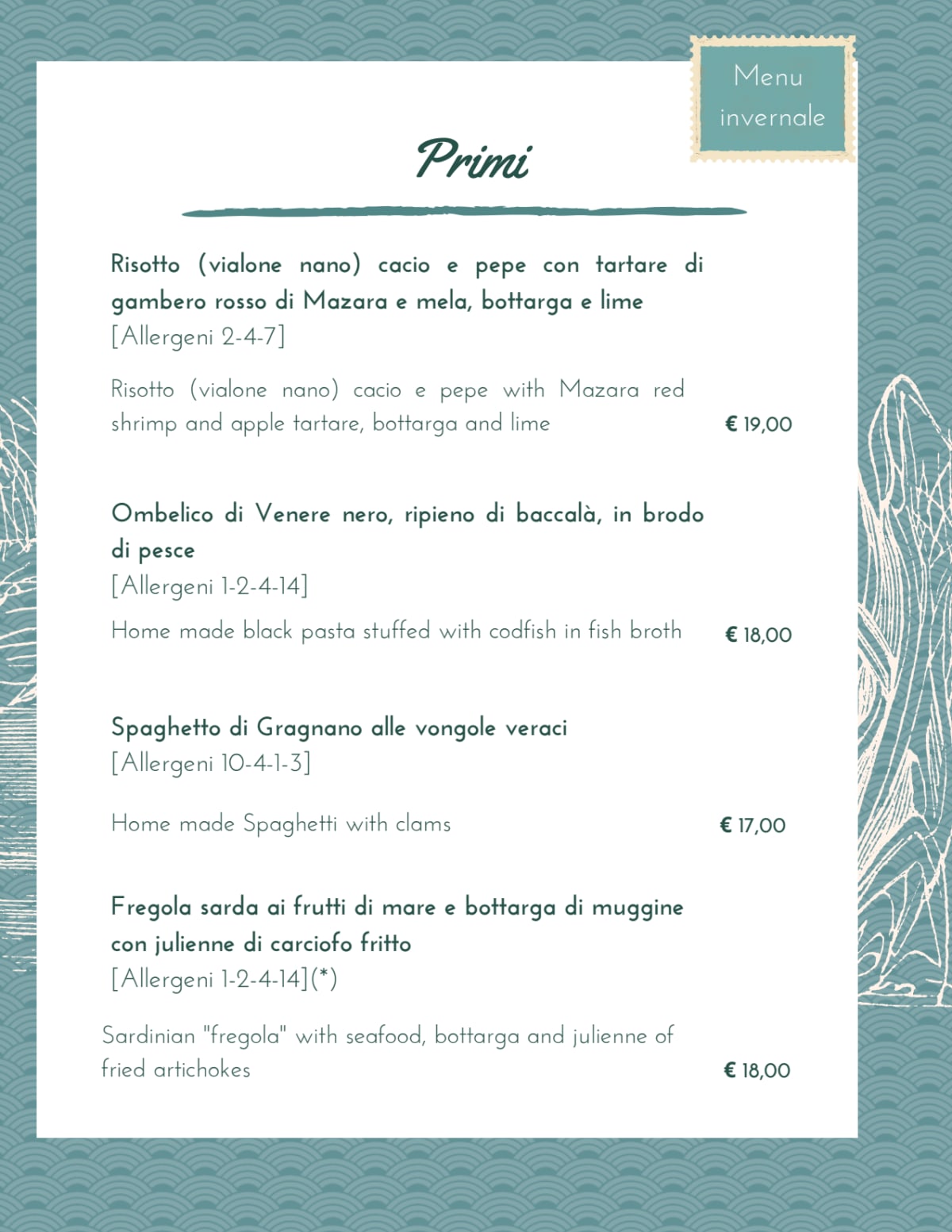 Menù completo e carta 2023 - Radici - Terra D'Amare a Bologna | TheFork