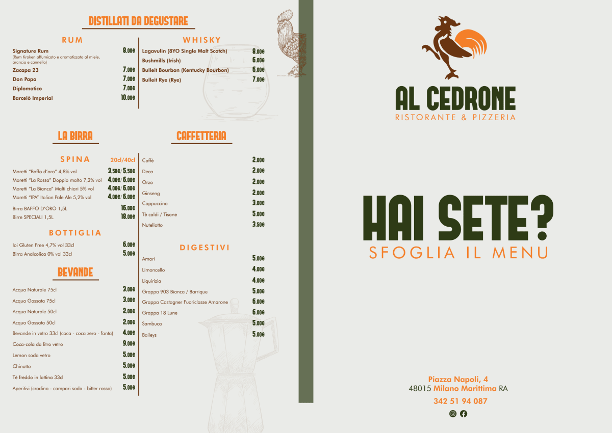 Menù completo e carta 2024 - Al Cedrone a Cervia | TheFork