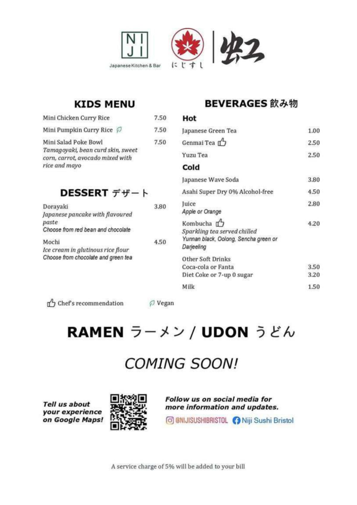 Menu 2024 - Niji Sushi Bristol in Bristol | TheFork