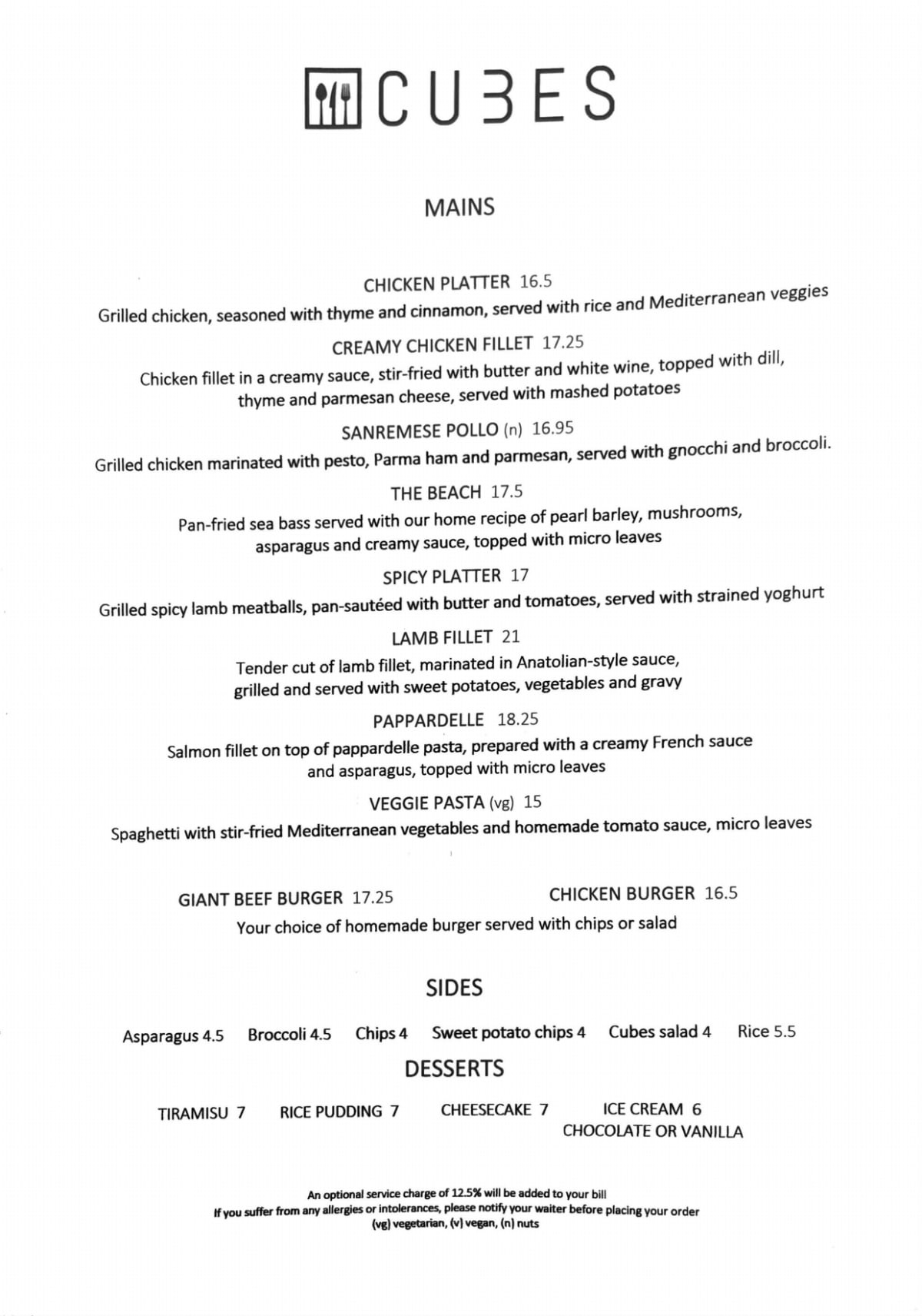 Carte et Menus 2024 - Cubes London à Londres | TheFork