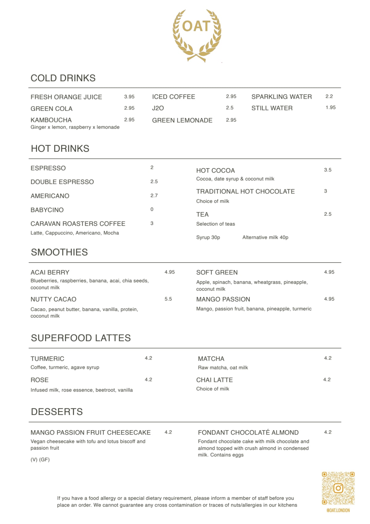 Menus 2024 - Oat in London | TheFork