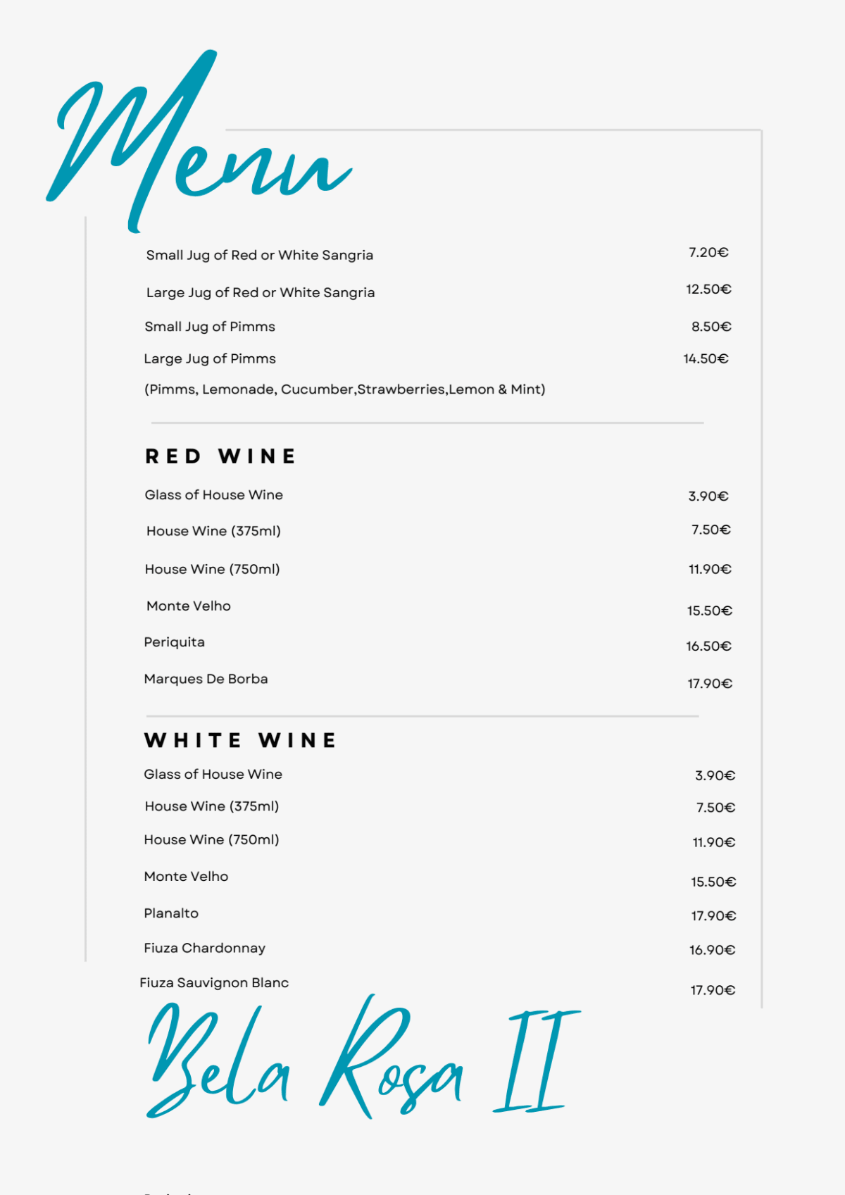 Menus 2024 - Restaurant La Rosa in Carvoeiro | TheFork