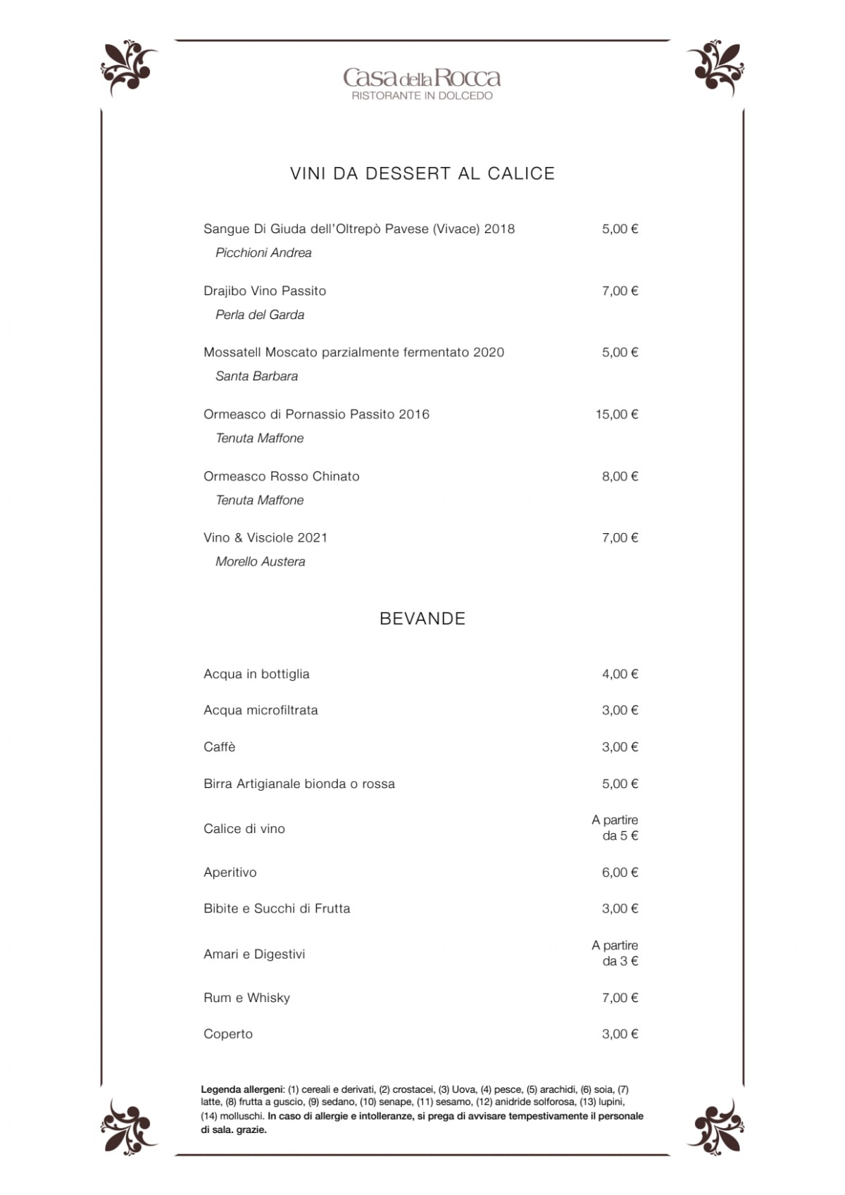 Menu 2024 - Casa della Rocca em Dolcedo | TheFork