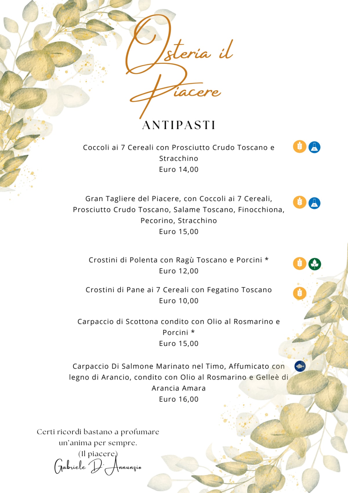 Carte et Menus 2024 - Osteria Il Piacere à Florence | TheFork